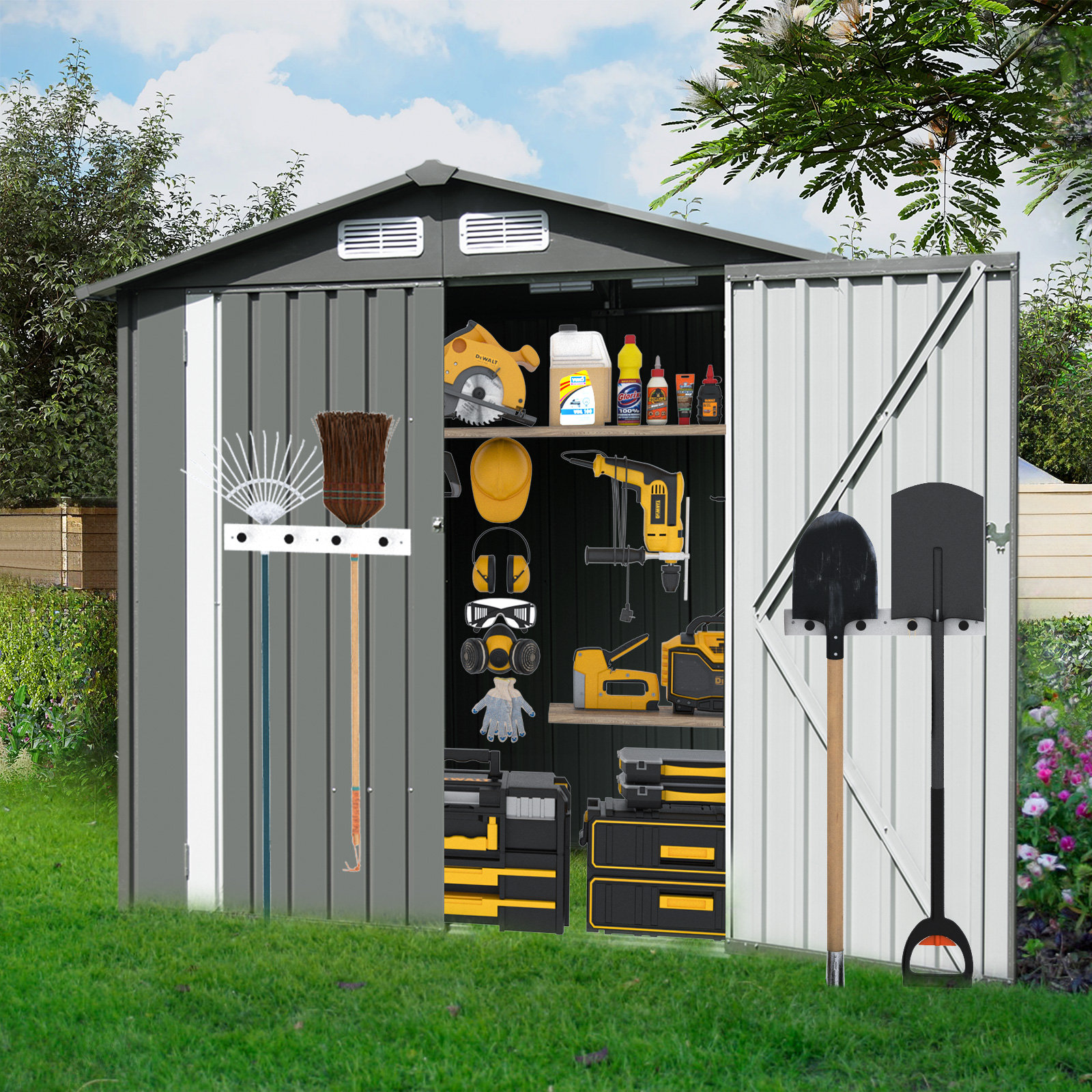 Yamissi Outdoor Metal Storage Shed with Updated Frame Structure and ...