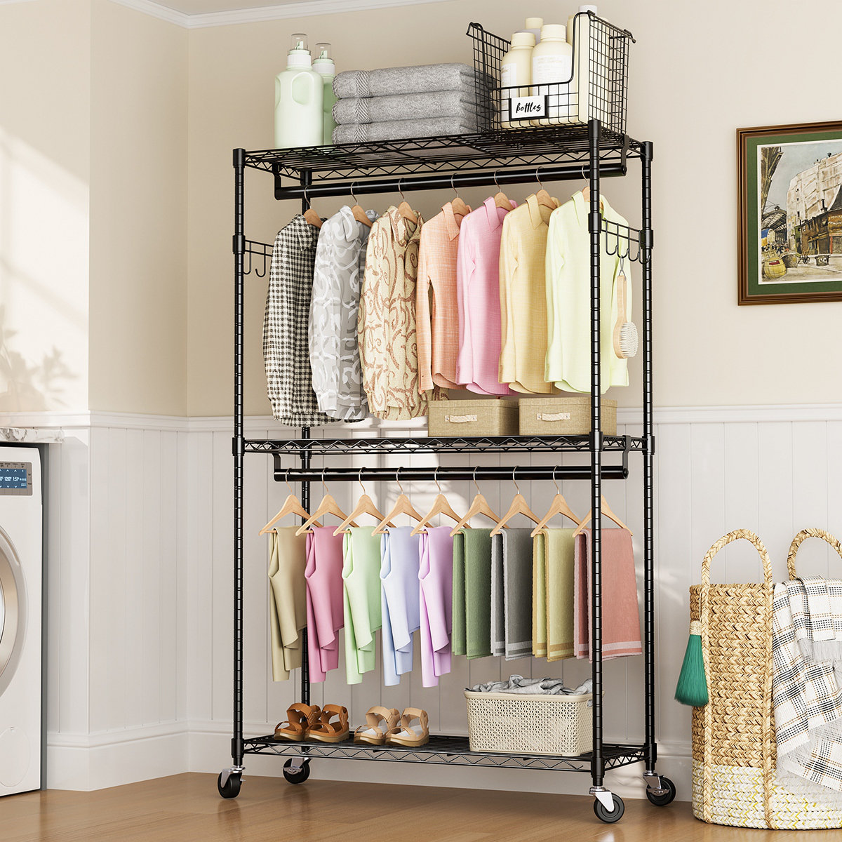 Rebrilliant Versatile Portable Adjustable Clothes Rack With Wheels And ...
