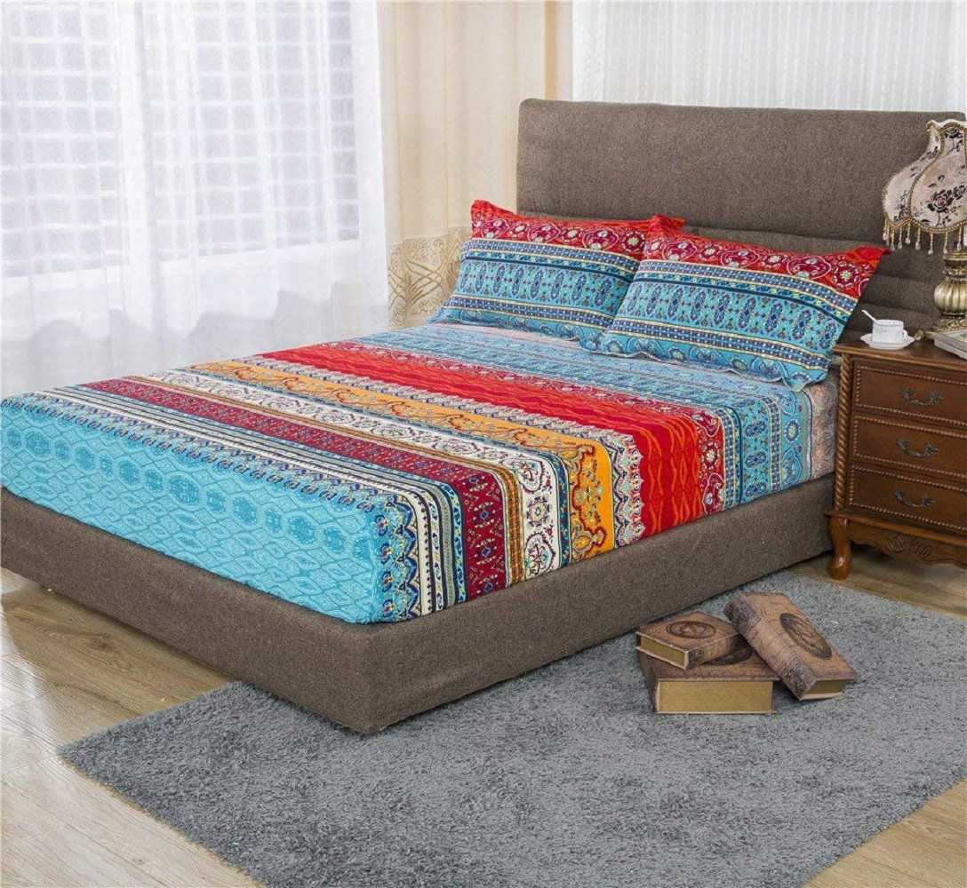 Nayoroom Boho Colorful Tribal Striped Bed Sheets Set 16" Deep Pocket ...