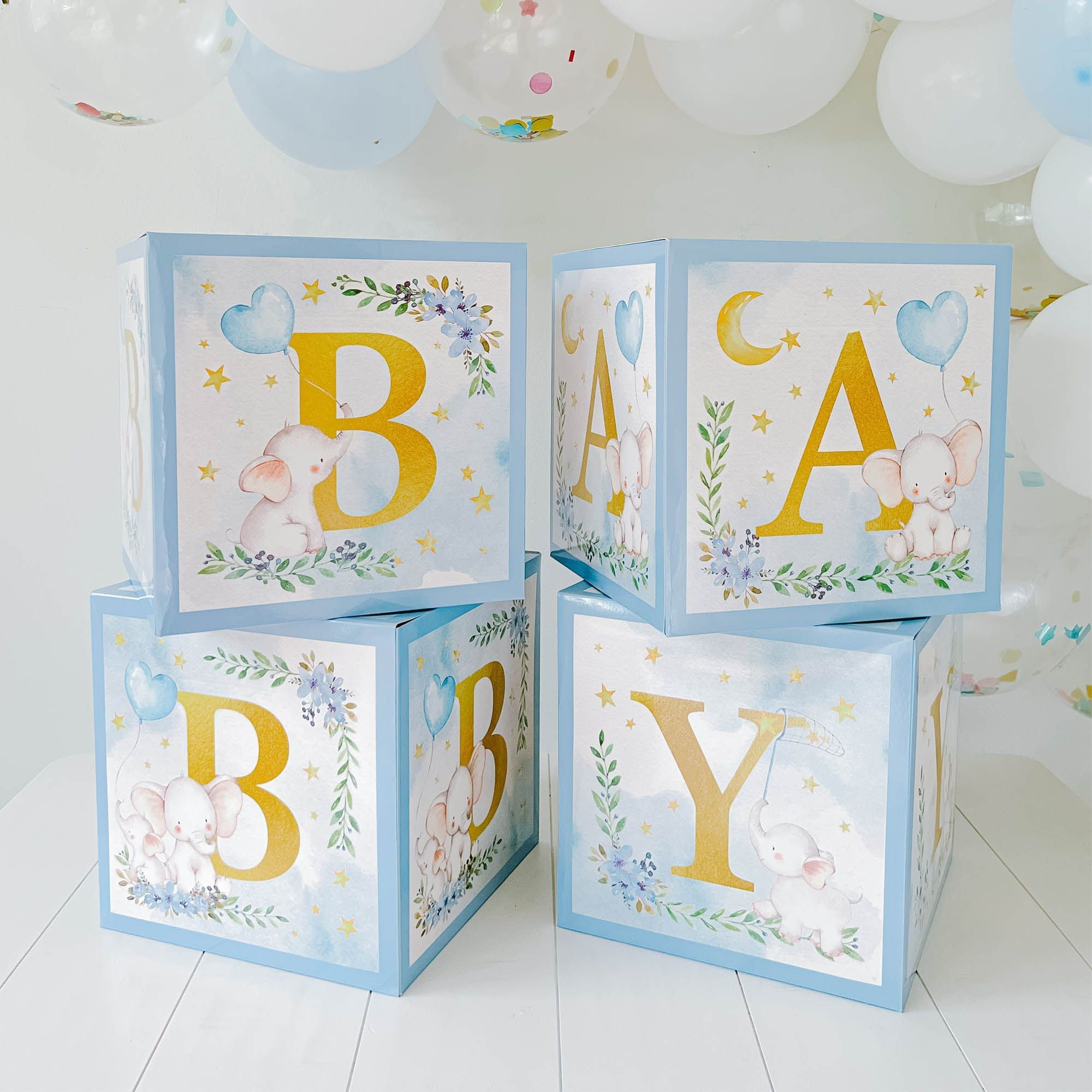 Kate Aspen Elephant Baby Shower Block Box - Blue (Set Of 4) & Reviews ...