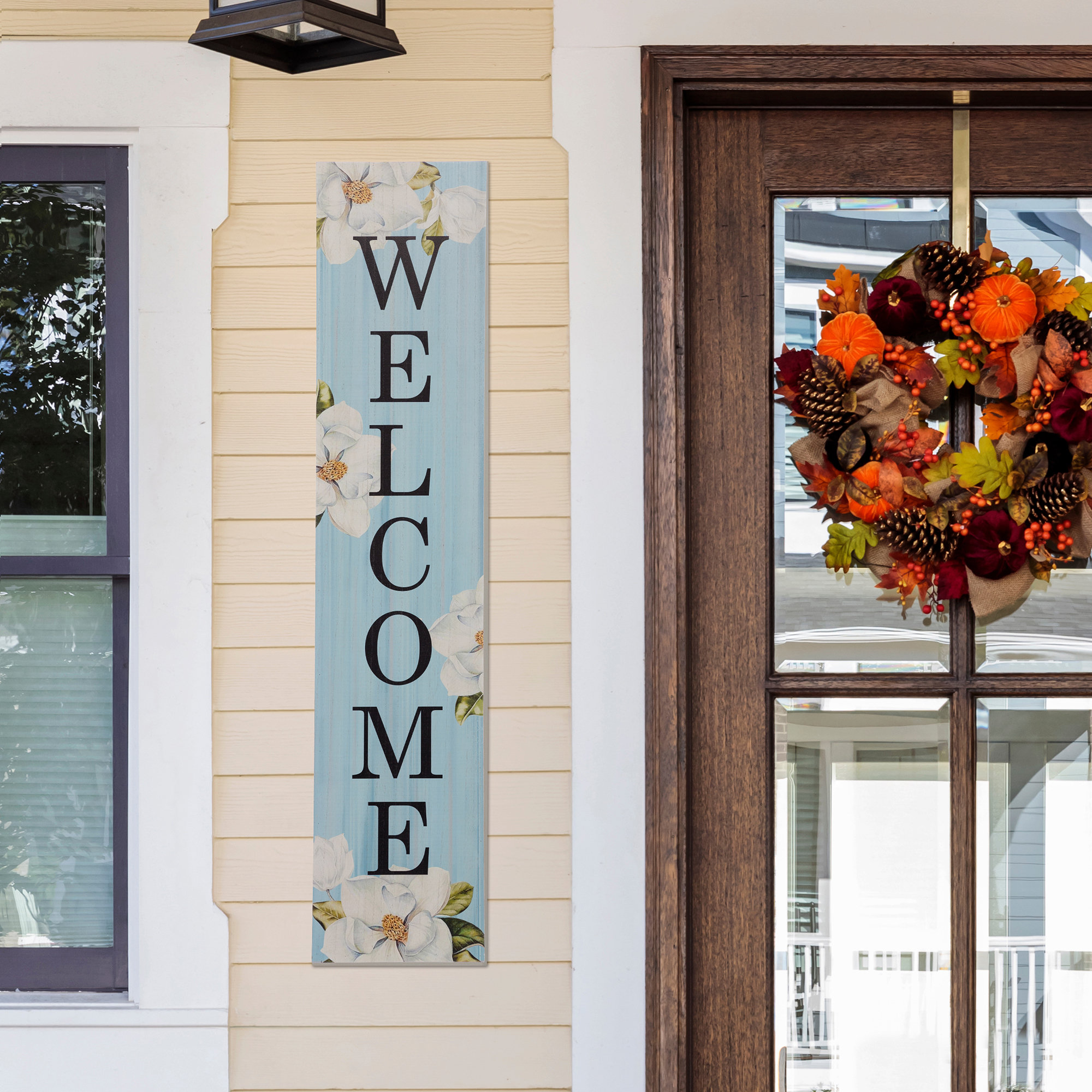 Gracie Oaks 42"H Washed Blue Wooden "WELCOME" Porch Sign & Reviews ...