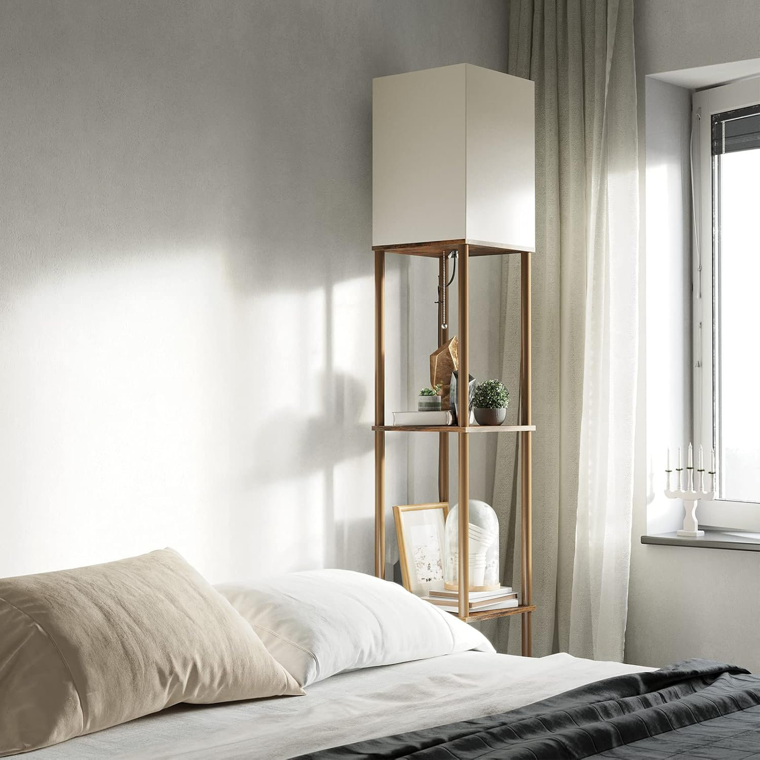 Latitude Run® 3 Color Lamp With Shelves, Modern Square Standing Lamp ...