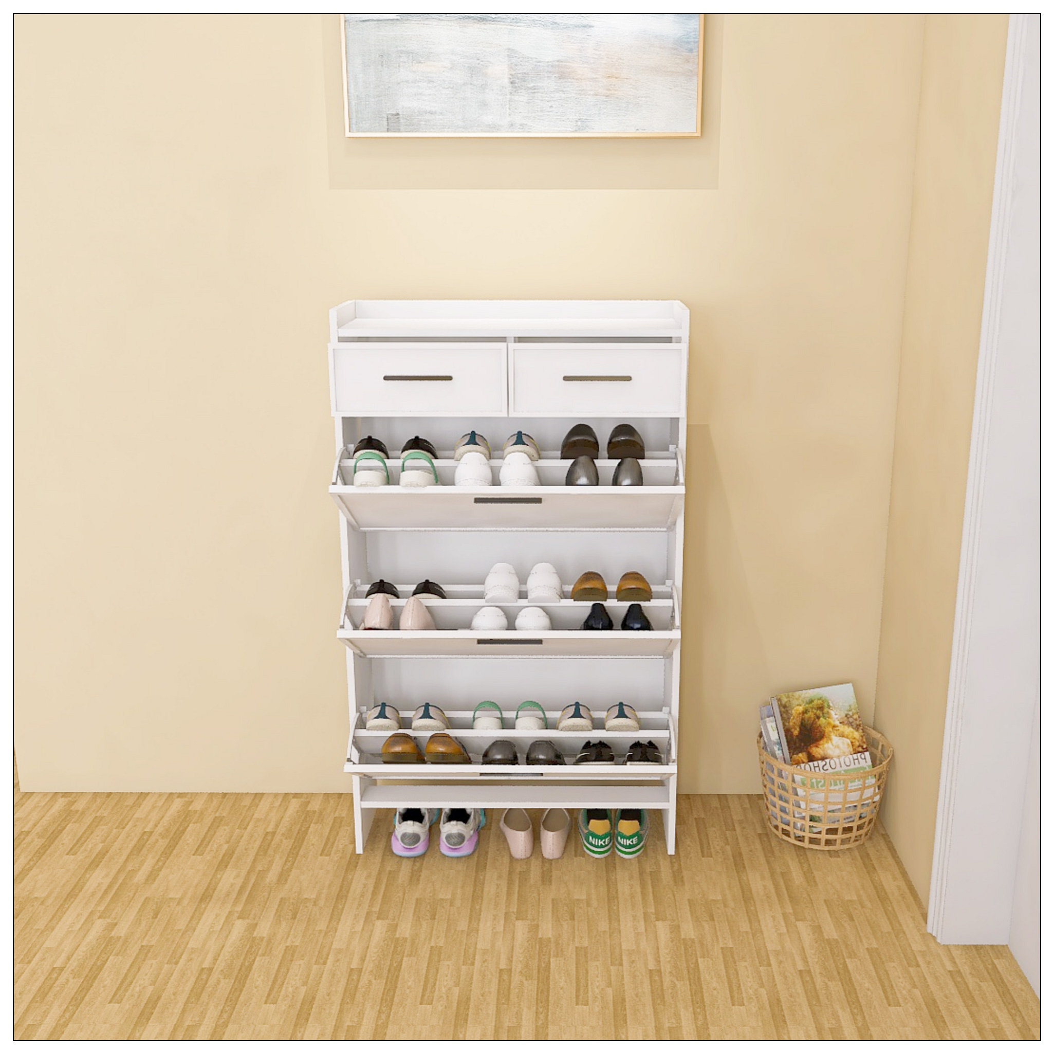 Latitude Run® PVC Surface Shaker Shape Door Shoe Rack 3 Doors Shoe ...