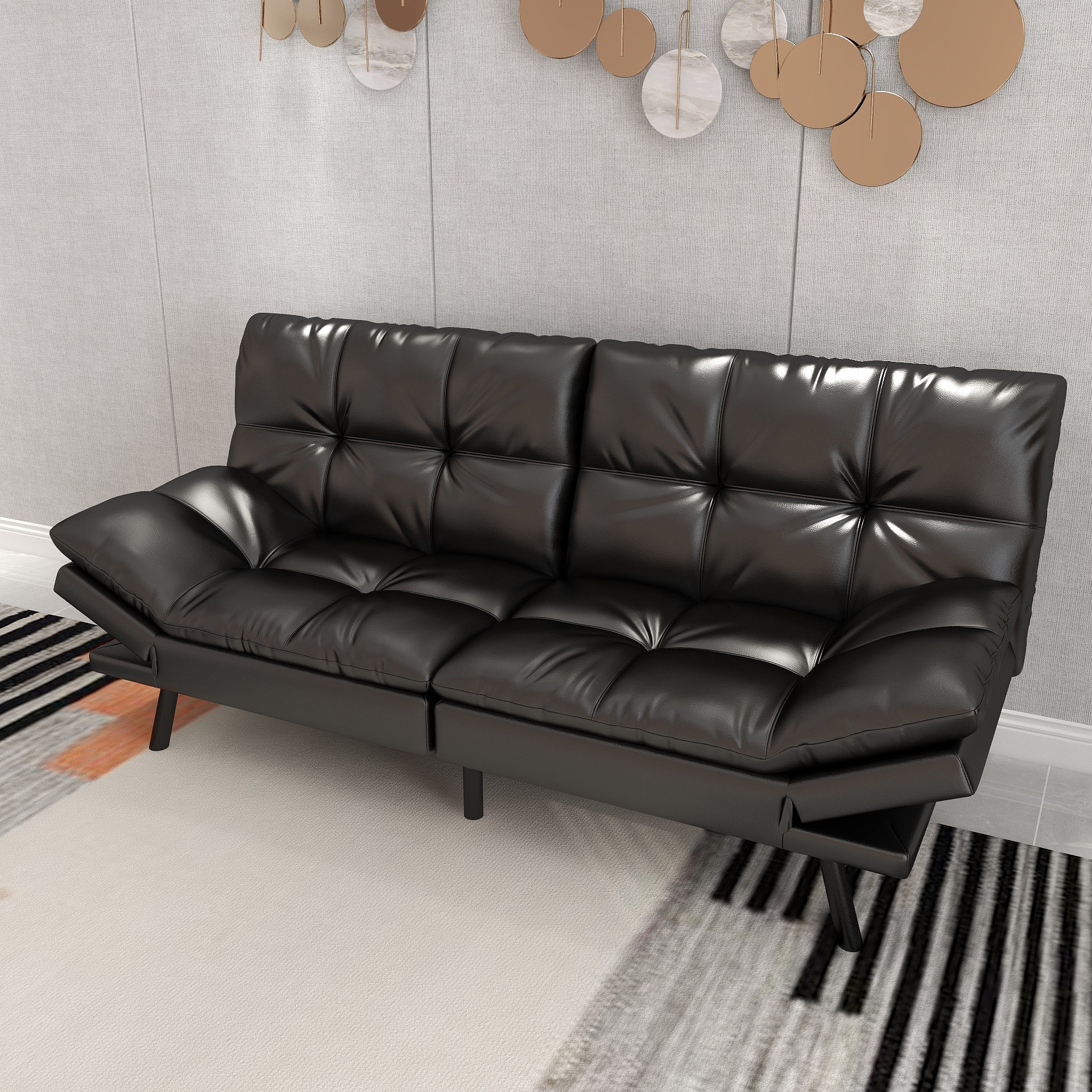 Latitude Run® 71'' Wide Faux Leather Convertible Sofa with Adjustable ...