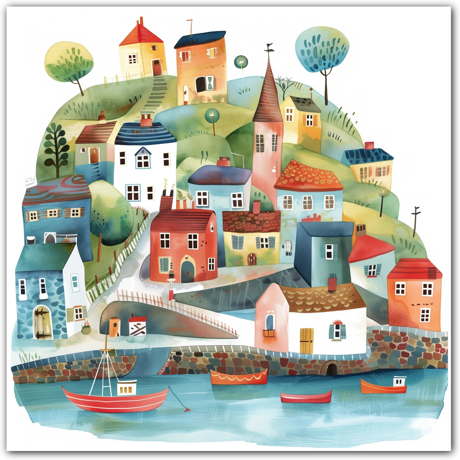 House of Hampton Vibrant Coastal Village Escape Art Print | Wayfair.co.uk