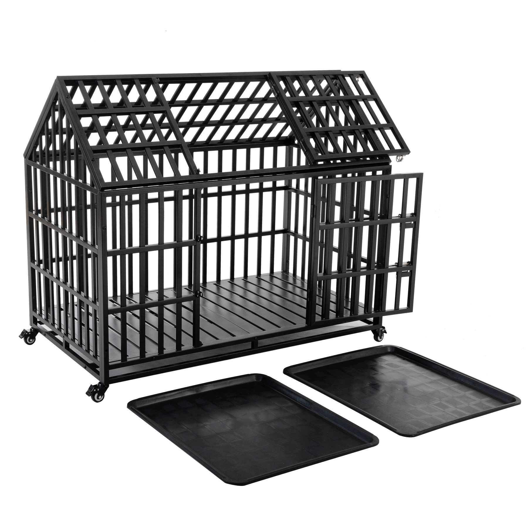 Latitude Run® 52" Heavy-Duty Metal Dog Kennel For Large Pets - Lockable ...
