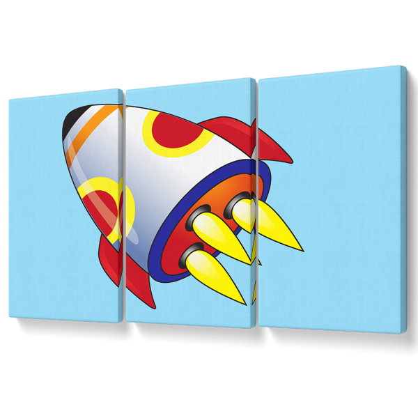 Isabelle & Max Flying Rocket Ship - 3 Piece Wrapped Canvas Print ...