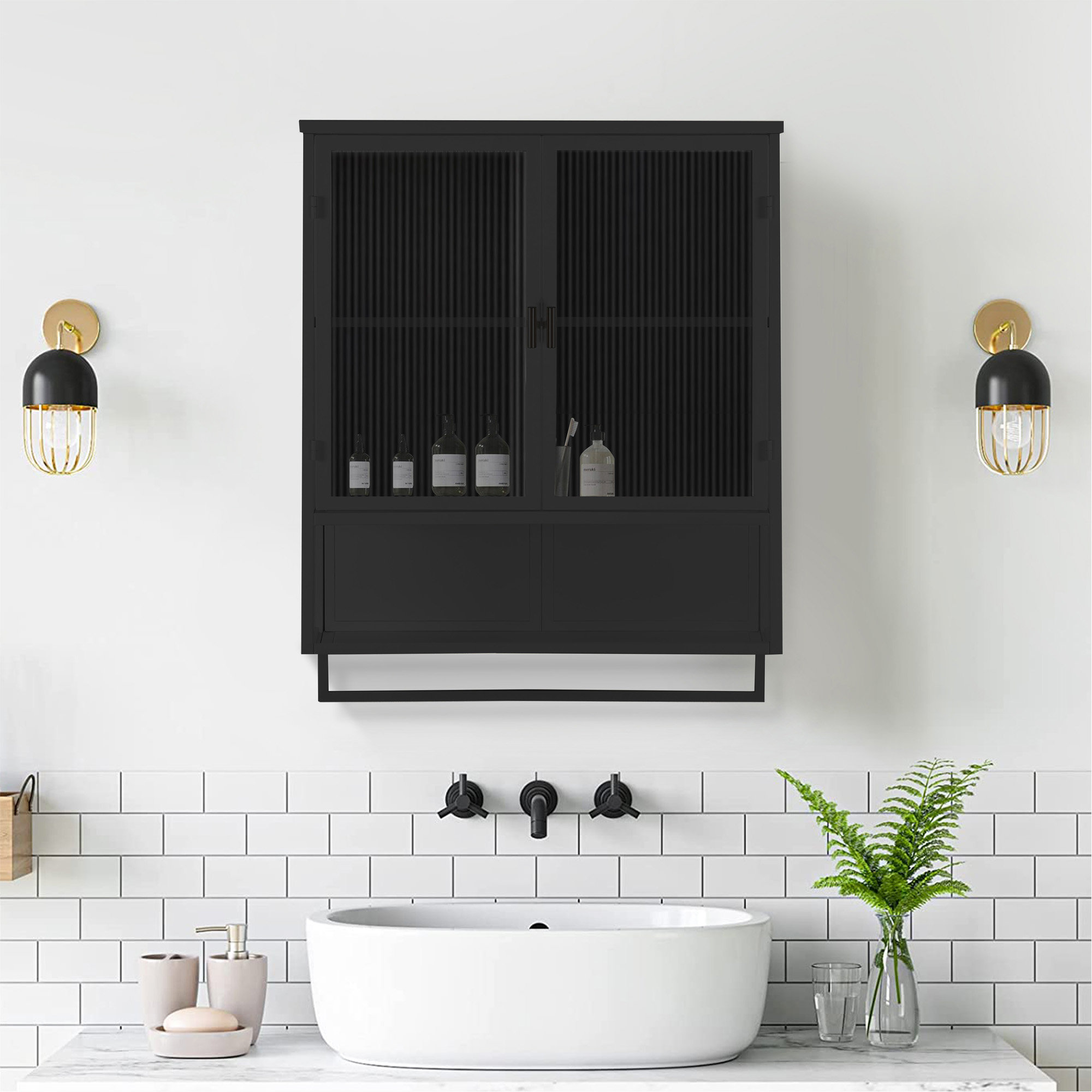 Ebern Designs Modern Wall Cabinet With Two-Tier Storage And Open Shelf ...