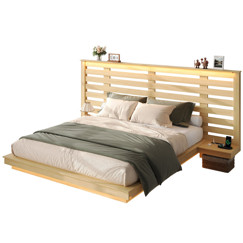 Ivy Bronx Widen Headboard Platform Bed With Bedside Stoage Table ...