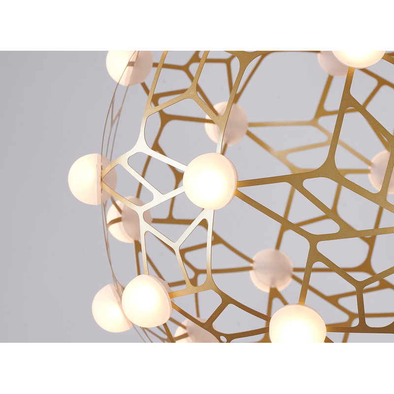Everly Quinn LED Gold Honeycomb ORB Chandelier With White Acrylic ...
