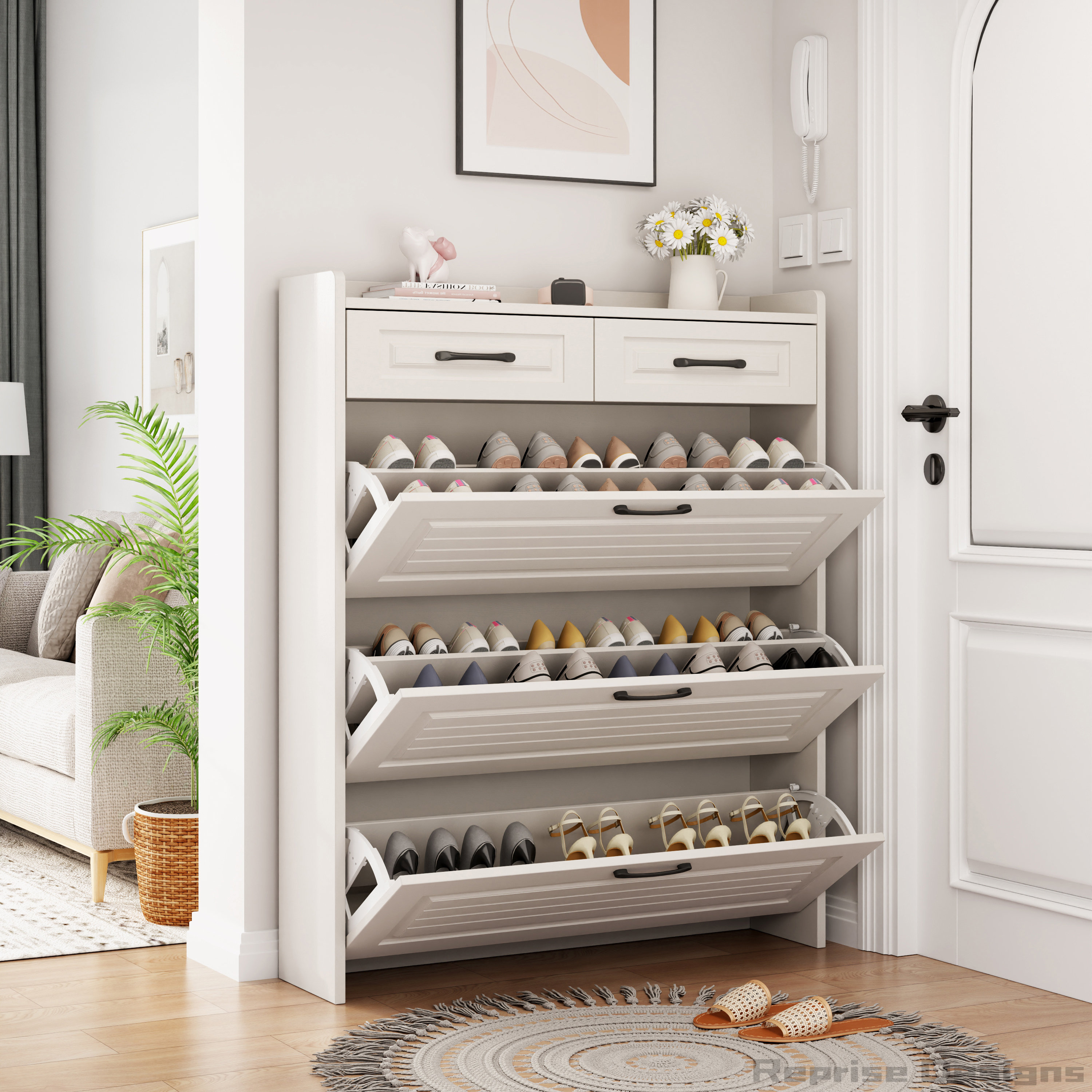 Ebern Designs 3 Flip Drawers 30 Pair Shoe Cabinet Shoe Storage ...