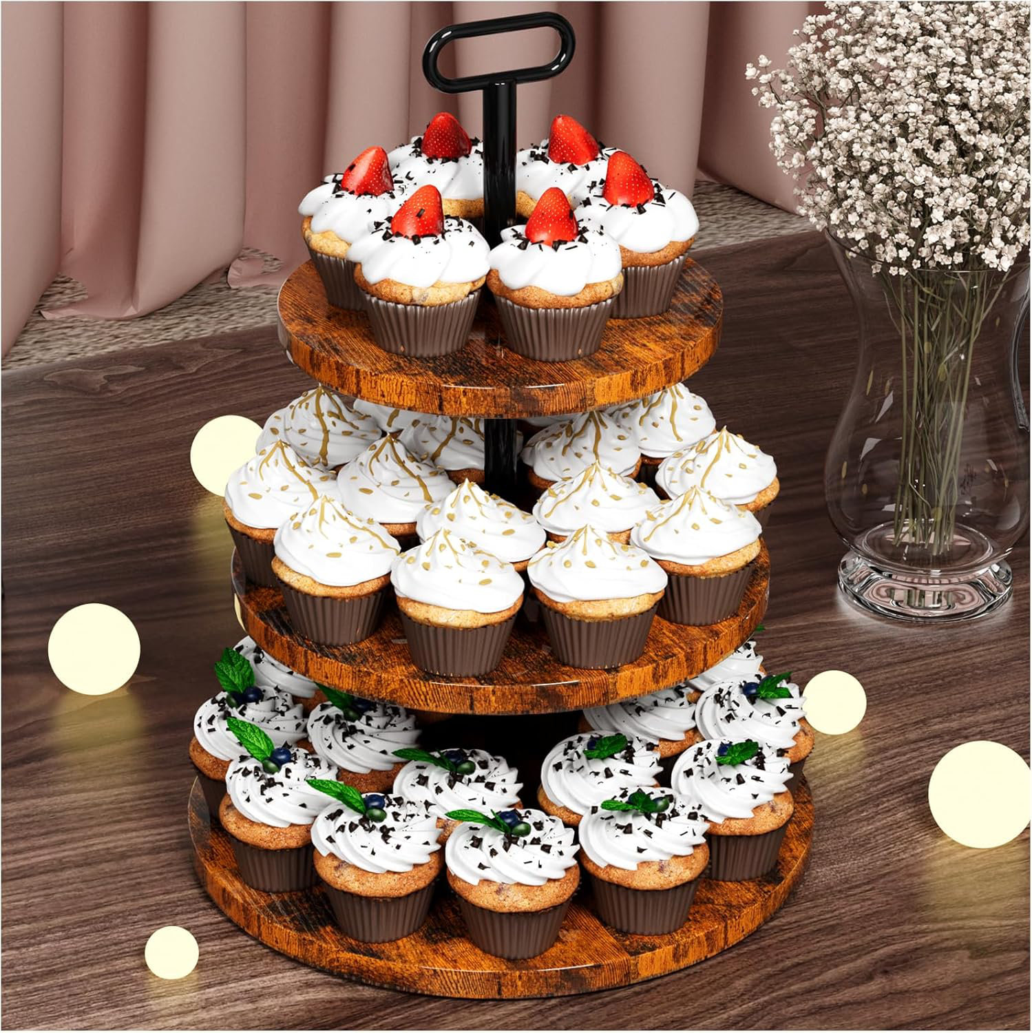 17 Stories Cupcake Stand, Cupcake Tower 3 Tier,Rustic Cupcake Stand ...