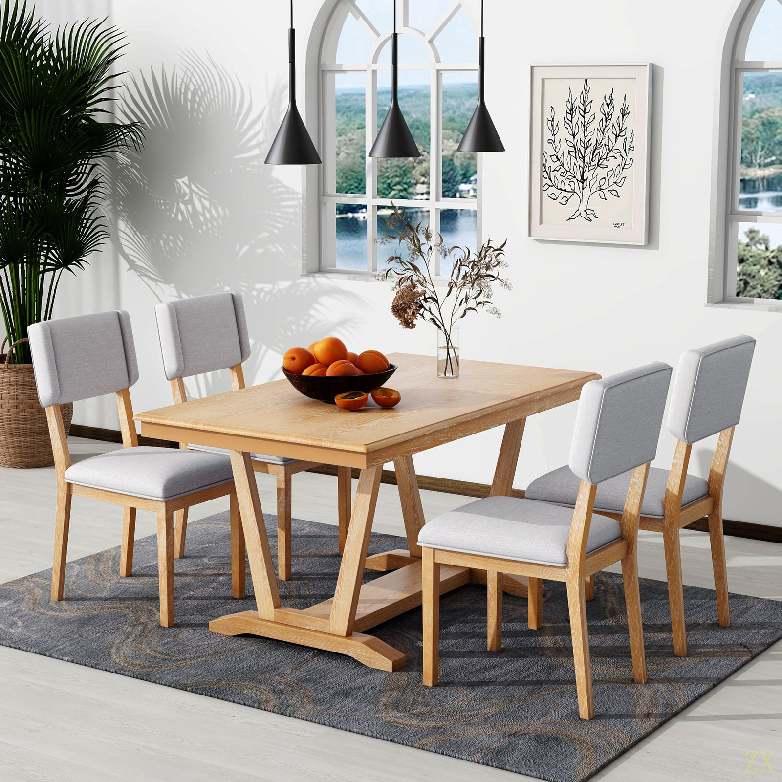 Ophelia & Co. Rustic 5-Piece Dining Table Set With 4 Upholstered Chairs ...