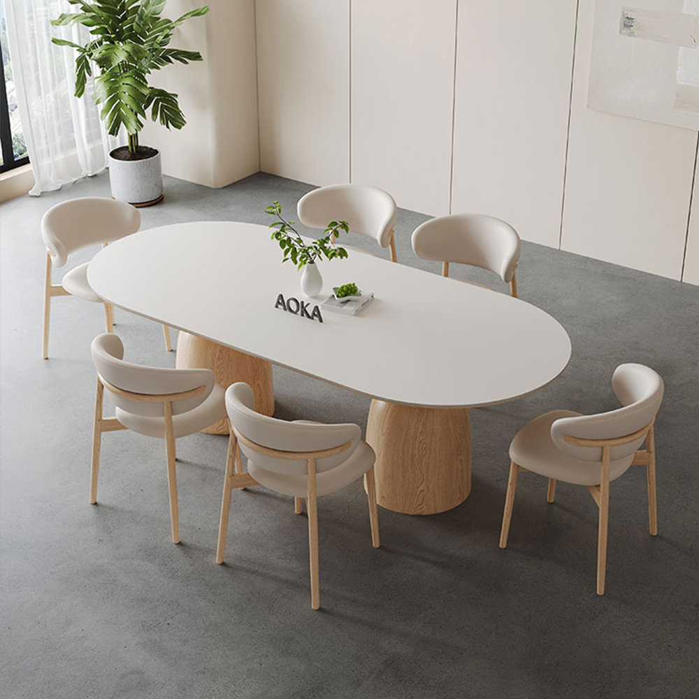 Brishher Italian Style Solid Wood Rock Table Set Round 62.9'' Dining ...