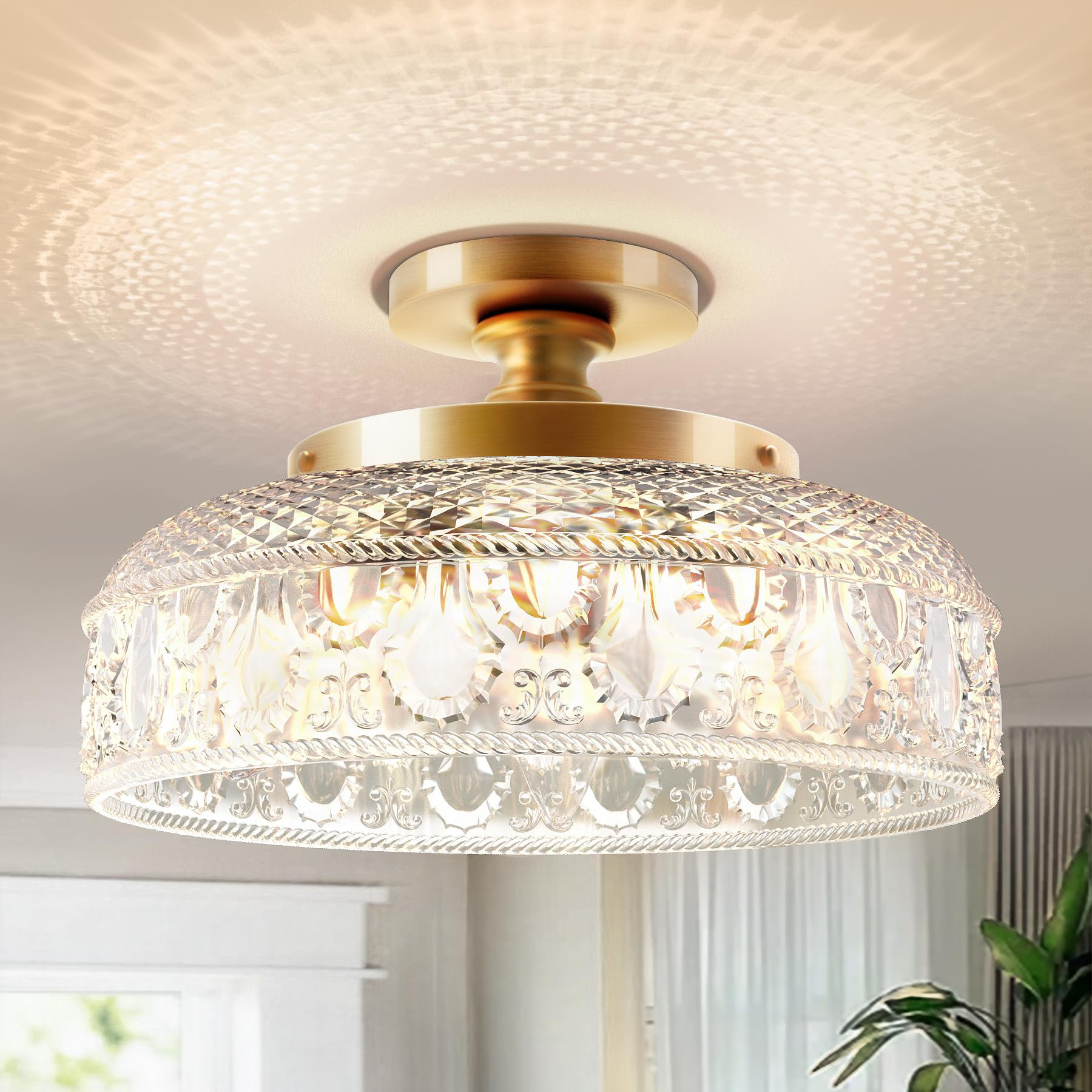 House of Hampton® Mid-Century Modern Semi Flush Mount Ceiling Light, Round Glass for Hallway ...