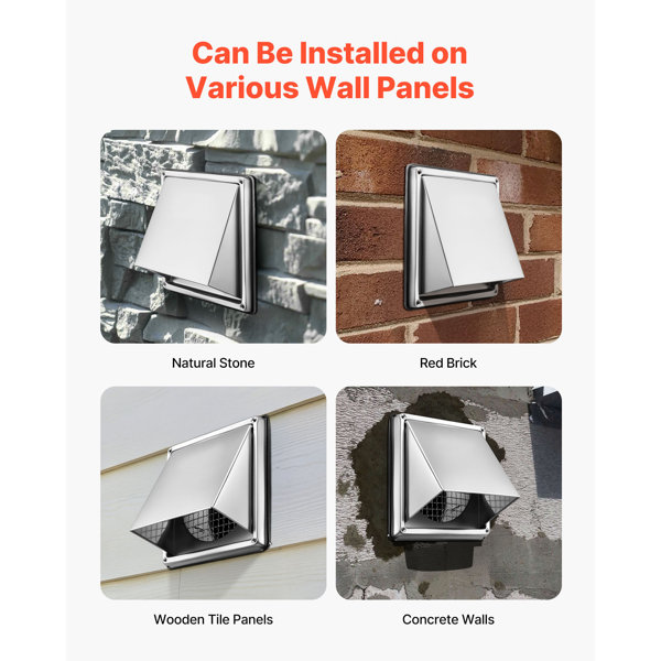 VEVOR 4 Inch External Extractor Wall Vent Cover Stainless Steel 1 Pack ...