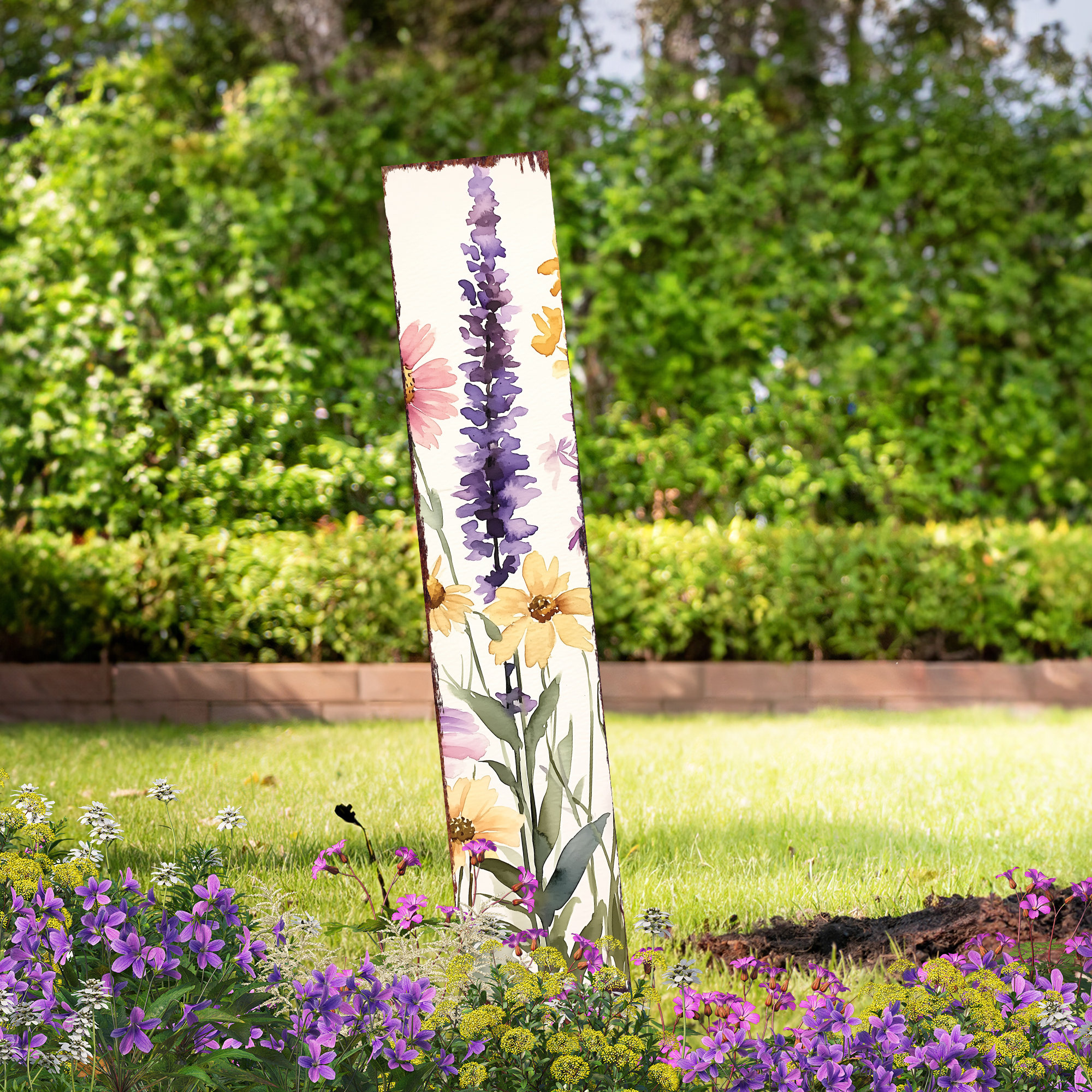 Winston Porter 66x12in Summer Wildflowers Wooden Garden Stake Sign ...