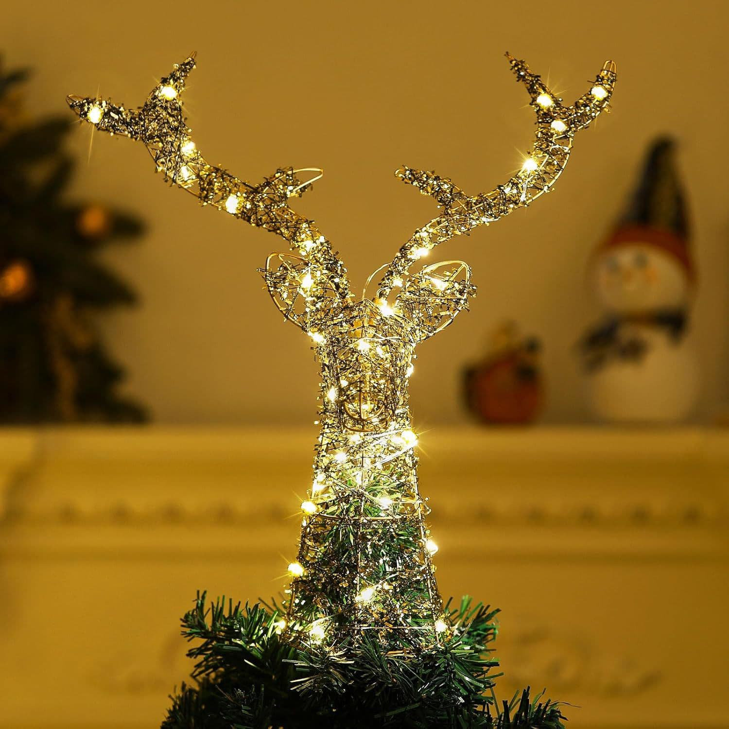 BOPWAY Battery Operated Reindeer Christmas Tree Topper | Wayfair
