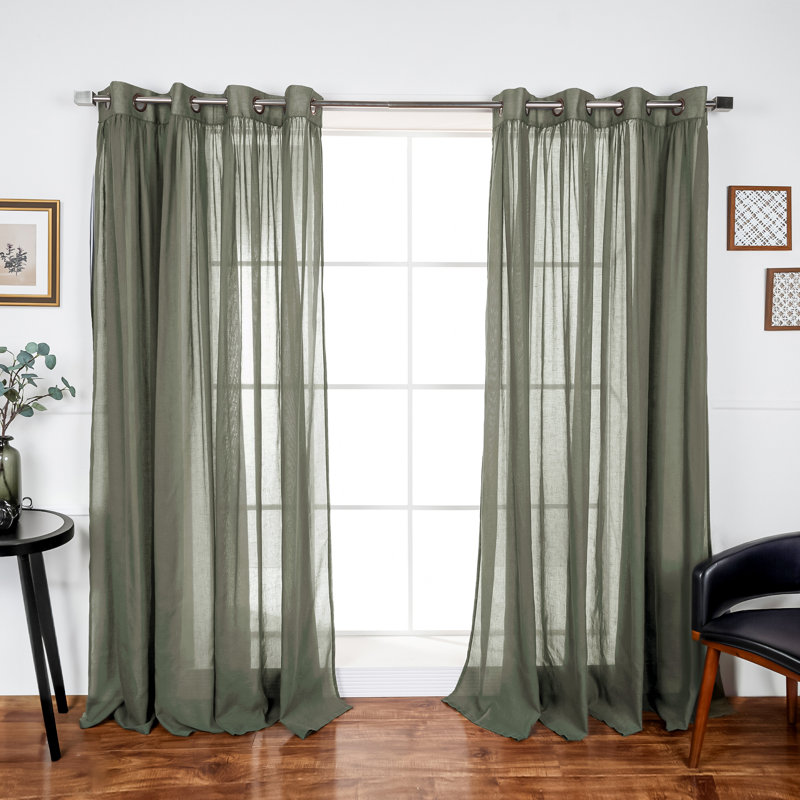 Latitude Run® Gathered Linen-Textured Grommet Semi-Sheer Curtains | Wayfair