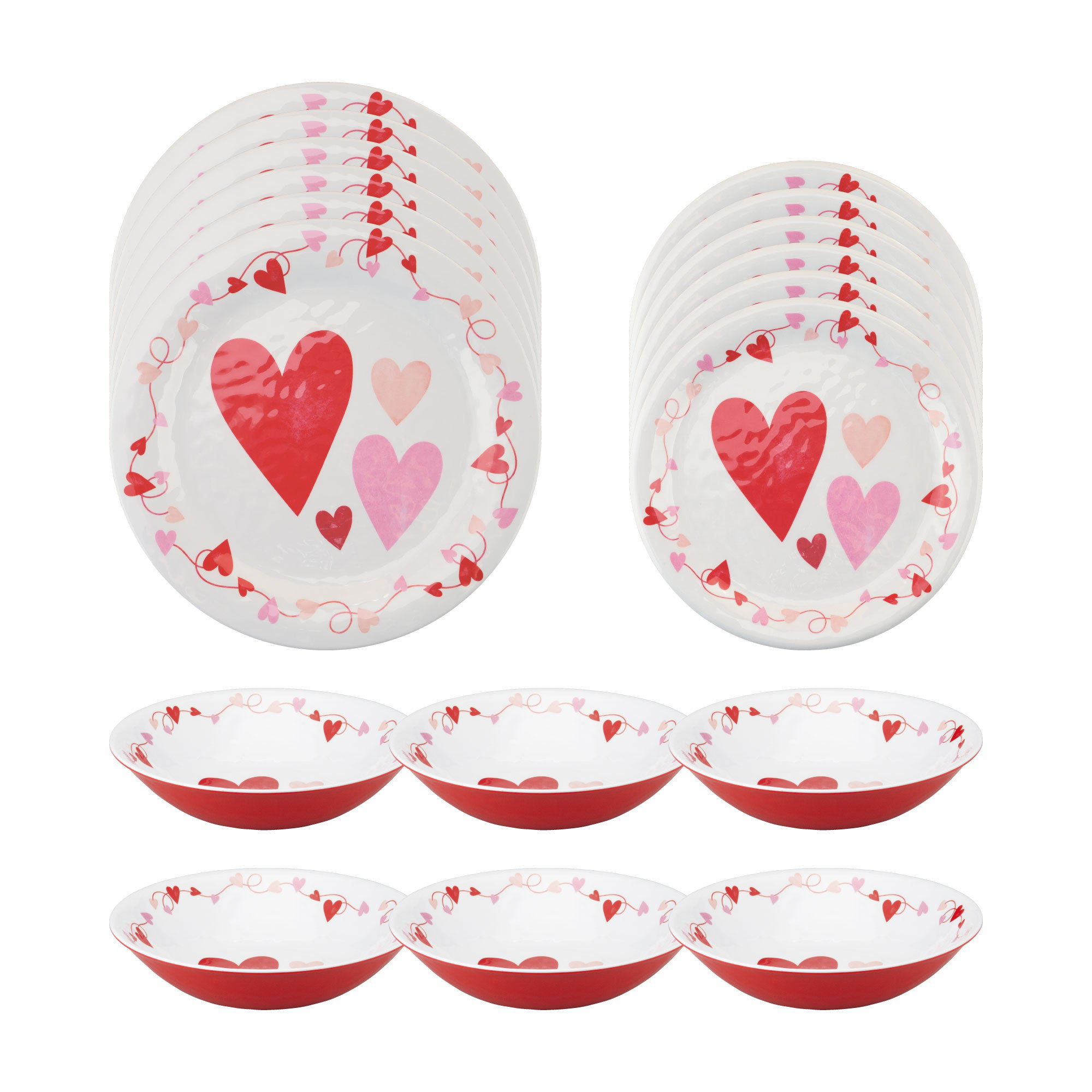Latitude Run® Valentine 18 Piece Melamine Dinnerware Set Plate and Bowl ...