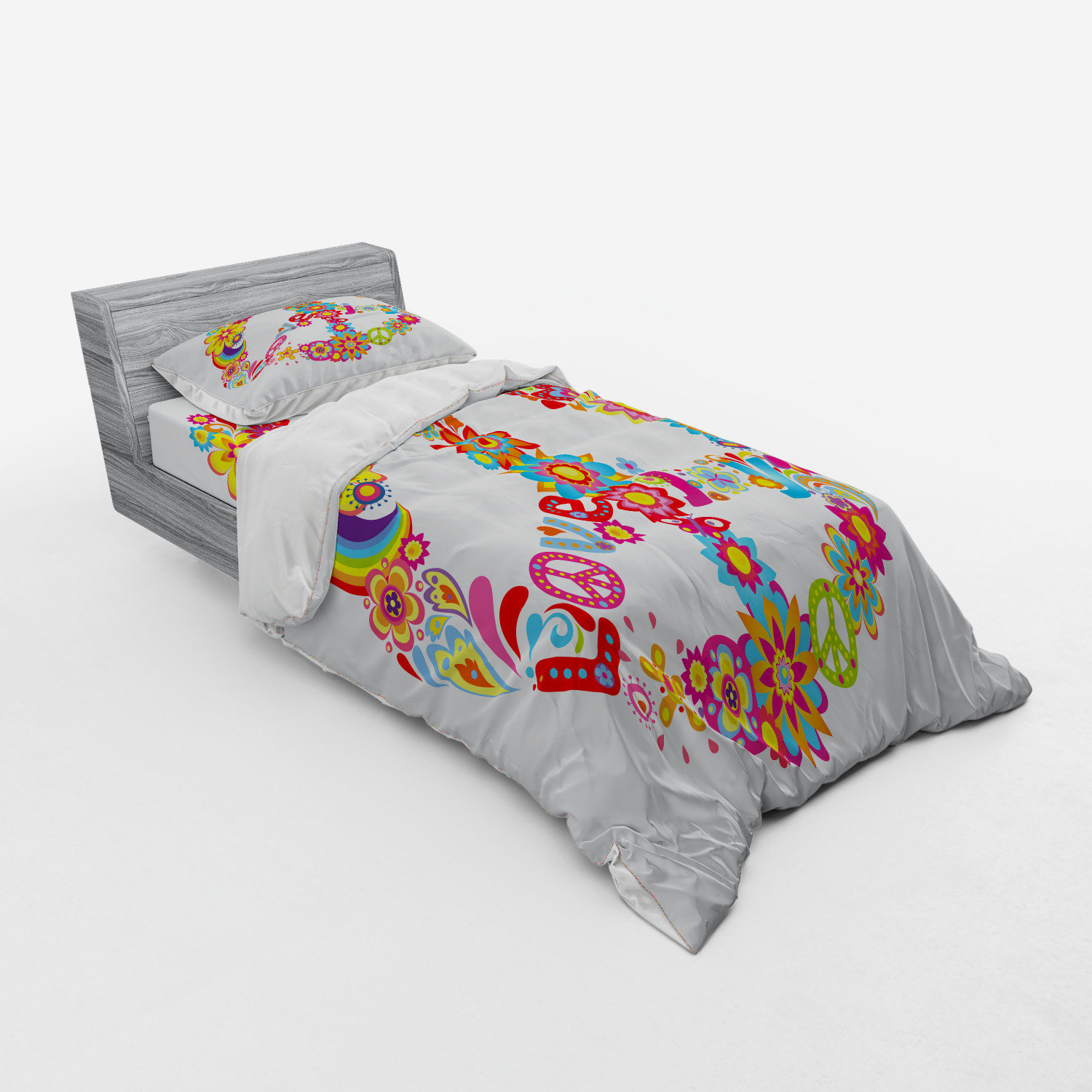 Ambesonne 70S Party Peace Sign with Flowers and Rainbows Love and Joy ...