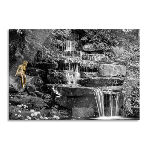 Union Rustic Small Waterfall Over Stone Slabs - No Frame Print on Glass ...