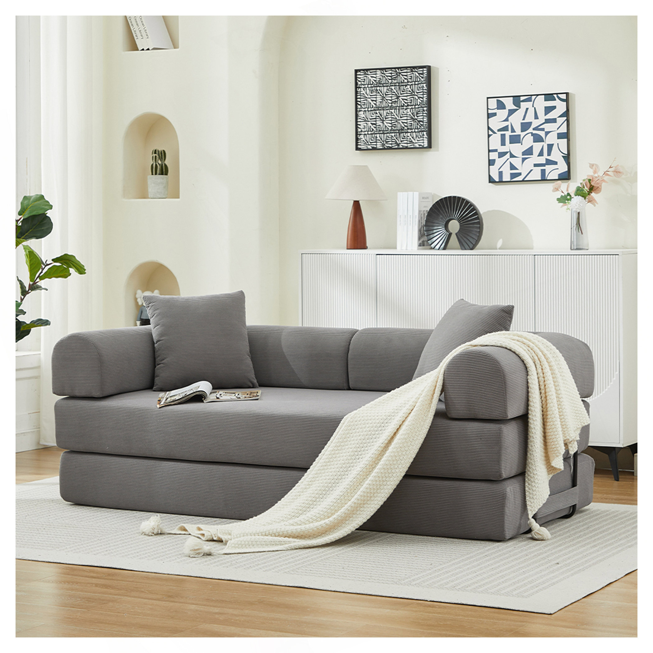 Ivy Bronx Folding Sofa Bed, 78.5" Convertible Couch Bed With 2 Pillows ...