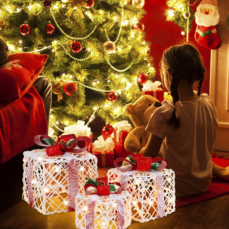 The Holiday Aisle® 3 Piece Christmas Present Boxes Festival Lighted ...