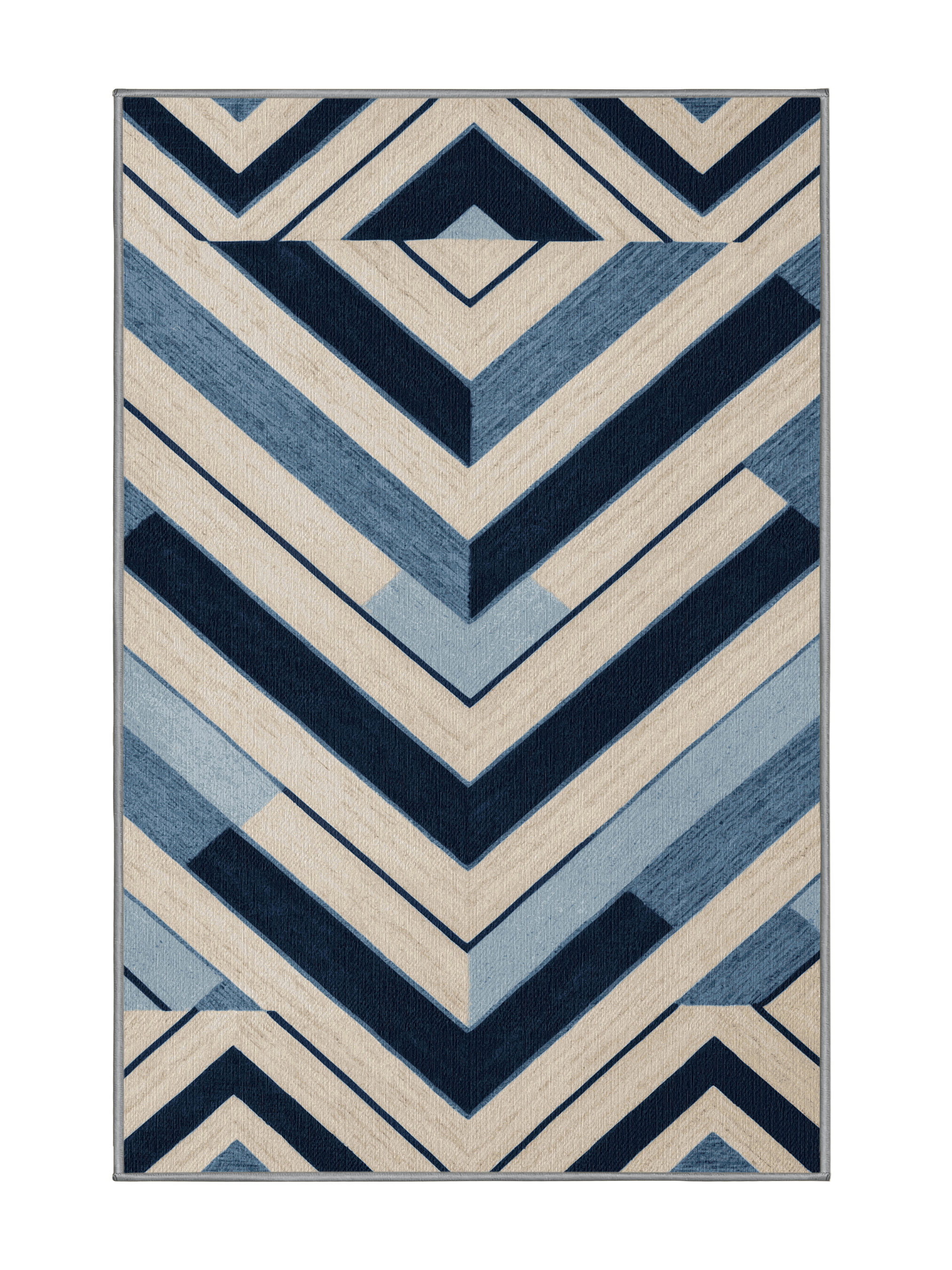 Hokku Designs Washable Maritime Blue Ivory Striped Area Rug | Wayfair