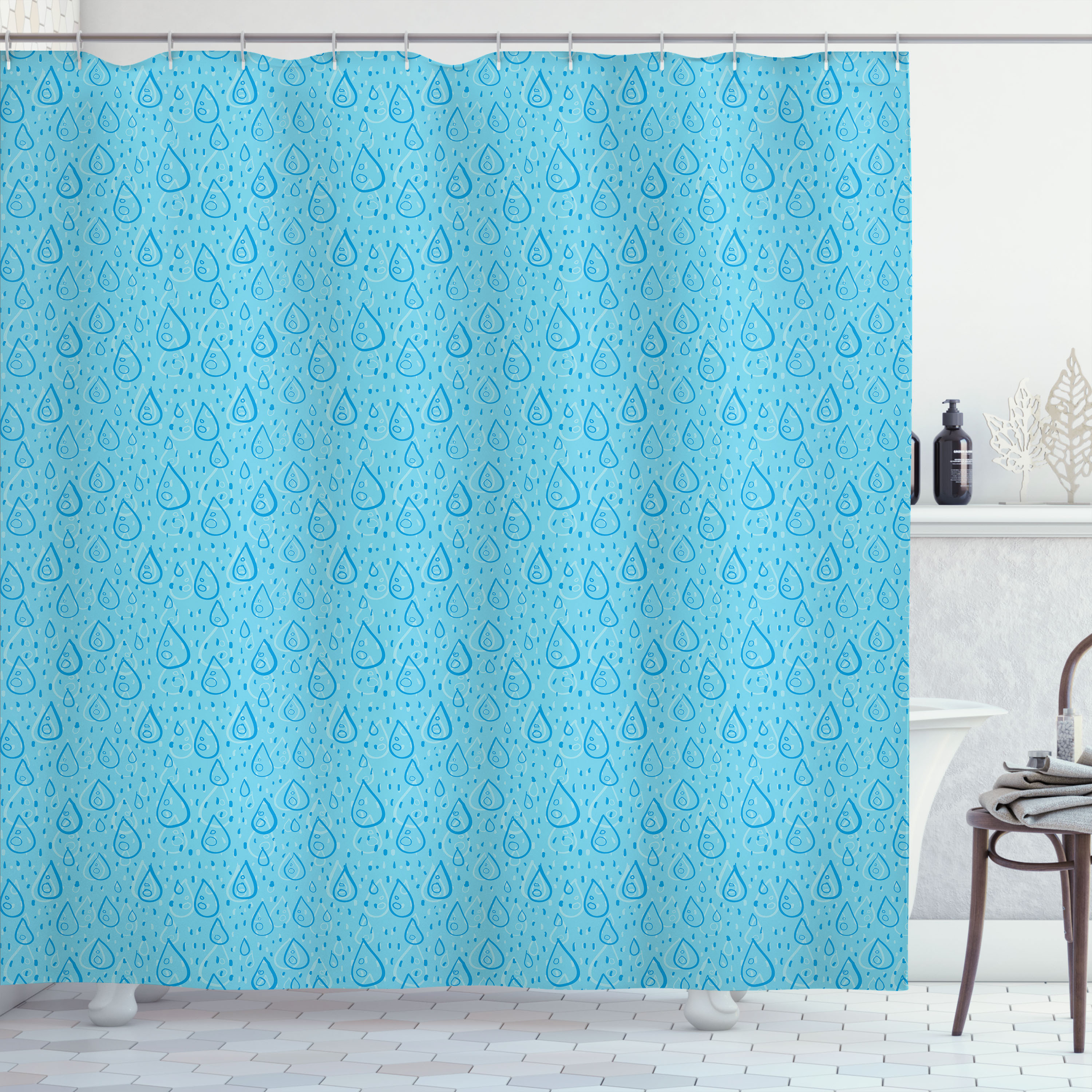 Dakota Fields Rain Shower Curtain Calming Aquatic Colors Azure Blue ...