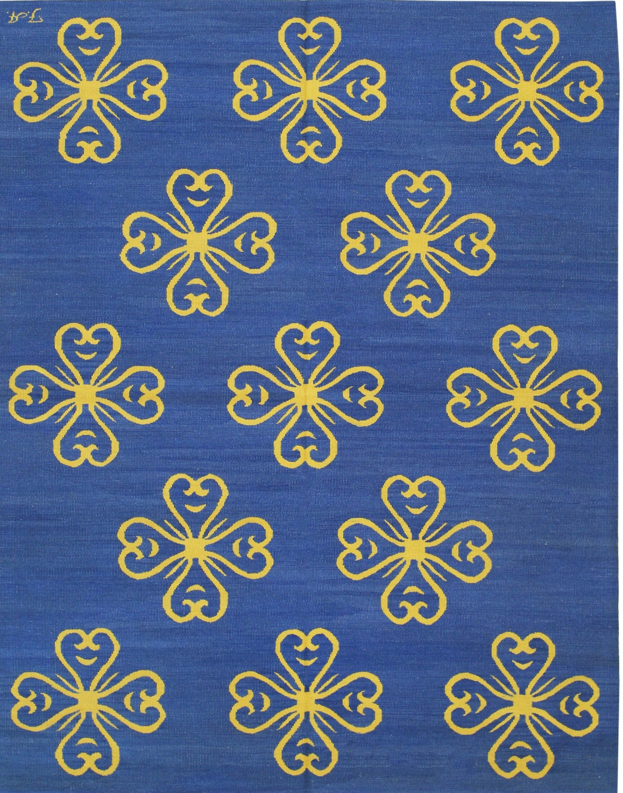 Rugs On Net Blue Handwoven Wool Stylized Clover Motif Geometric Modern ...