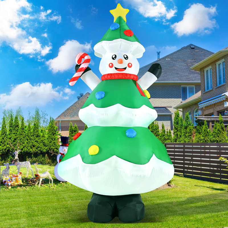 The Holiday Aisle® 9FT Inflatable Christmas Tree & Snowman for Outdoor ...