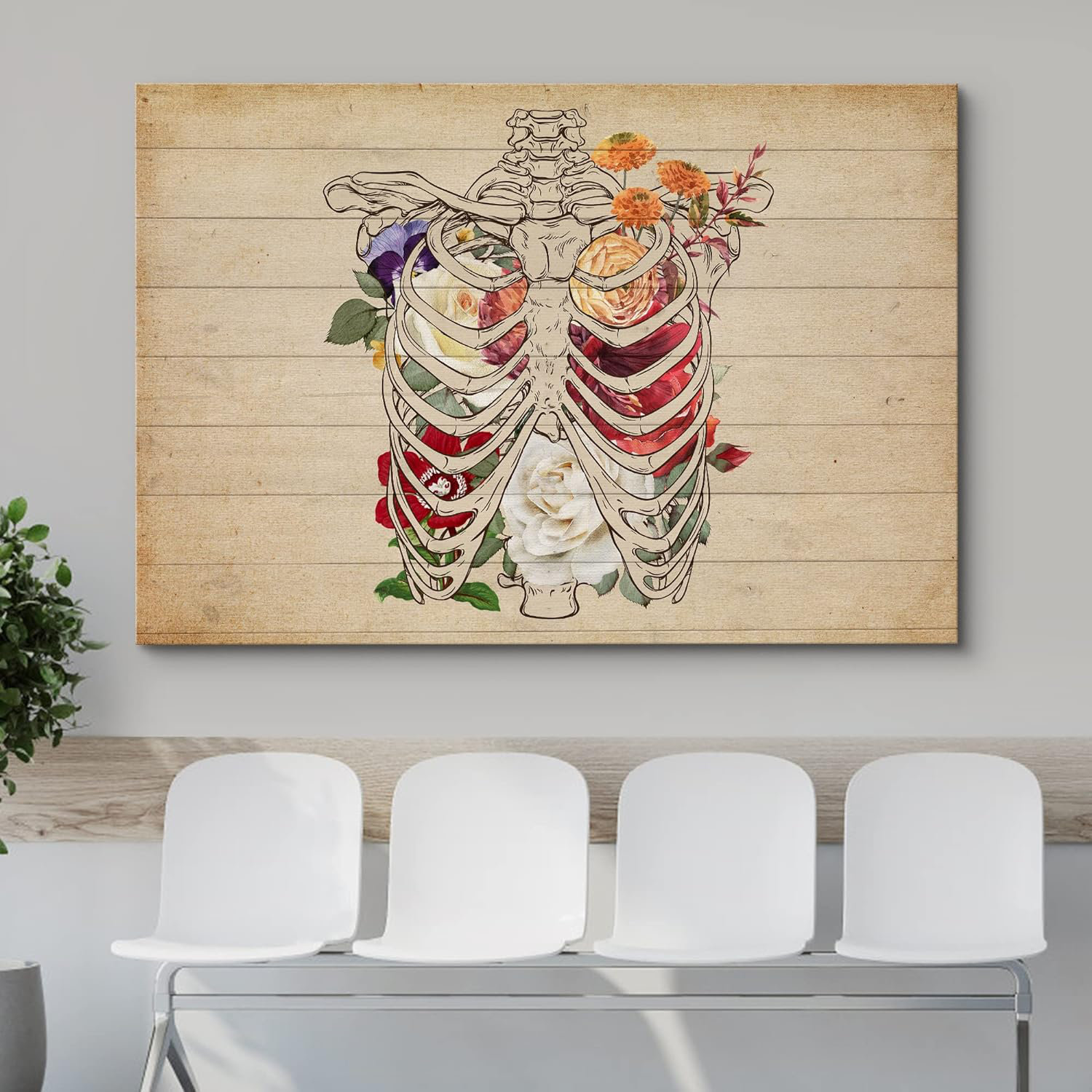 IDEA4WALL Wood Effect Panel Skeleton Blooming Flowers Medical Health ...