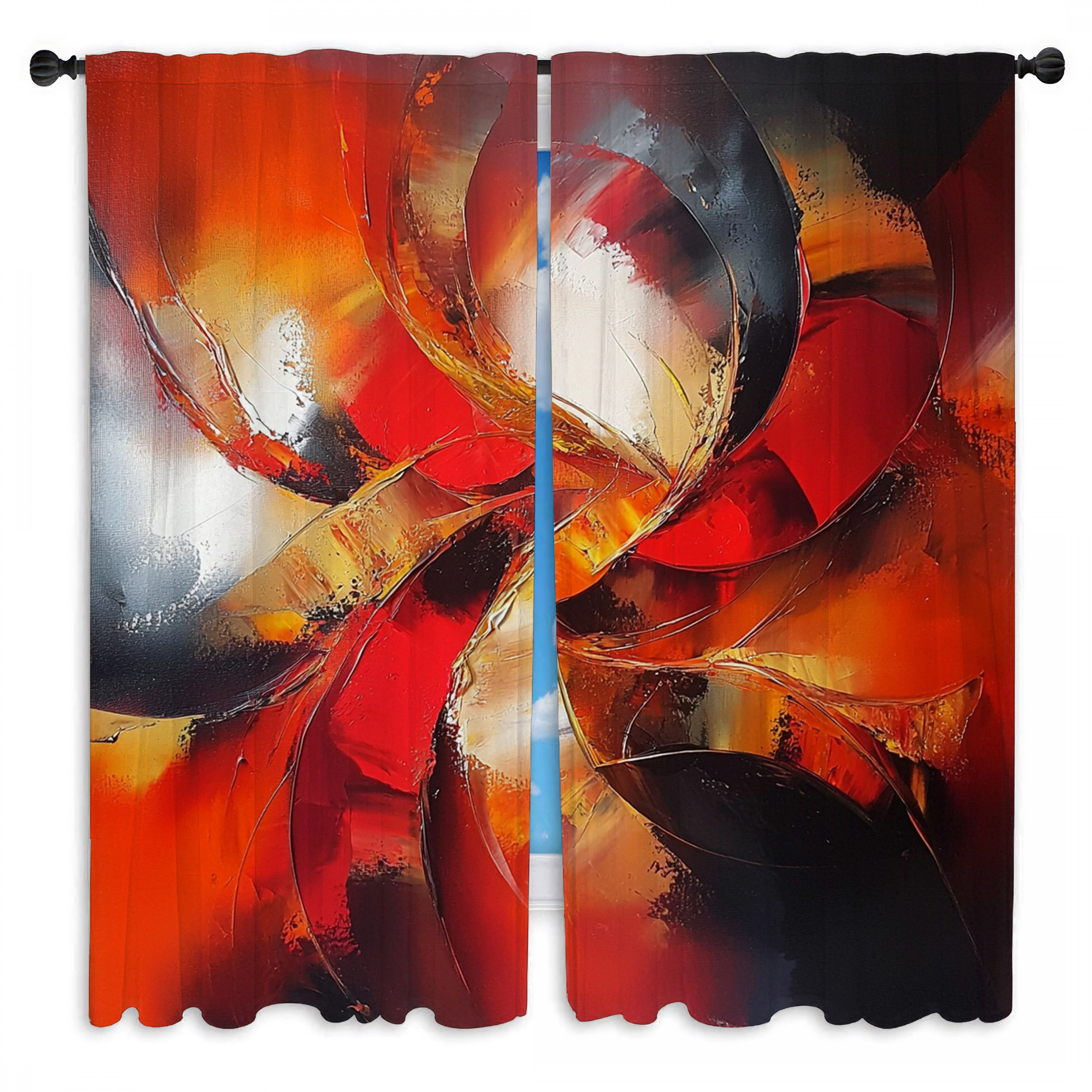 Hokku Designs Fiery Swirl Window Curtains Abstract Industrial Drapes ...