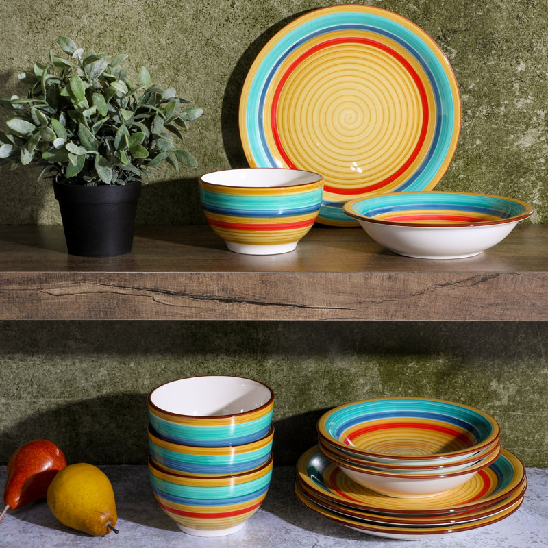 Gibson Home Rainbow 12 Piece Hand-Painted Stoneware Dinnerware Set ...