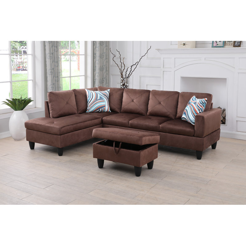 Mercer41 Macur 97" Wide Velvet Left Hand Facing Sofa & Chaise with ...