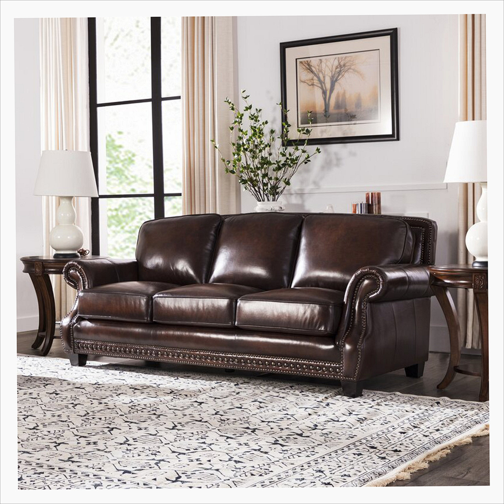 Canora Grey Traditional Roll Arm Nailhead Leather Sofa | Wayfair