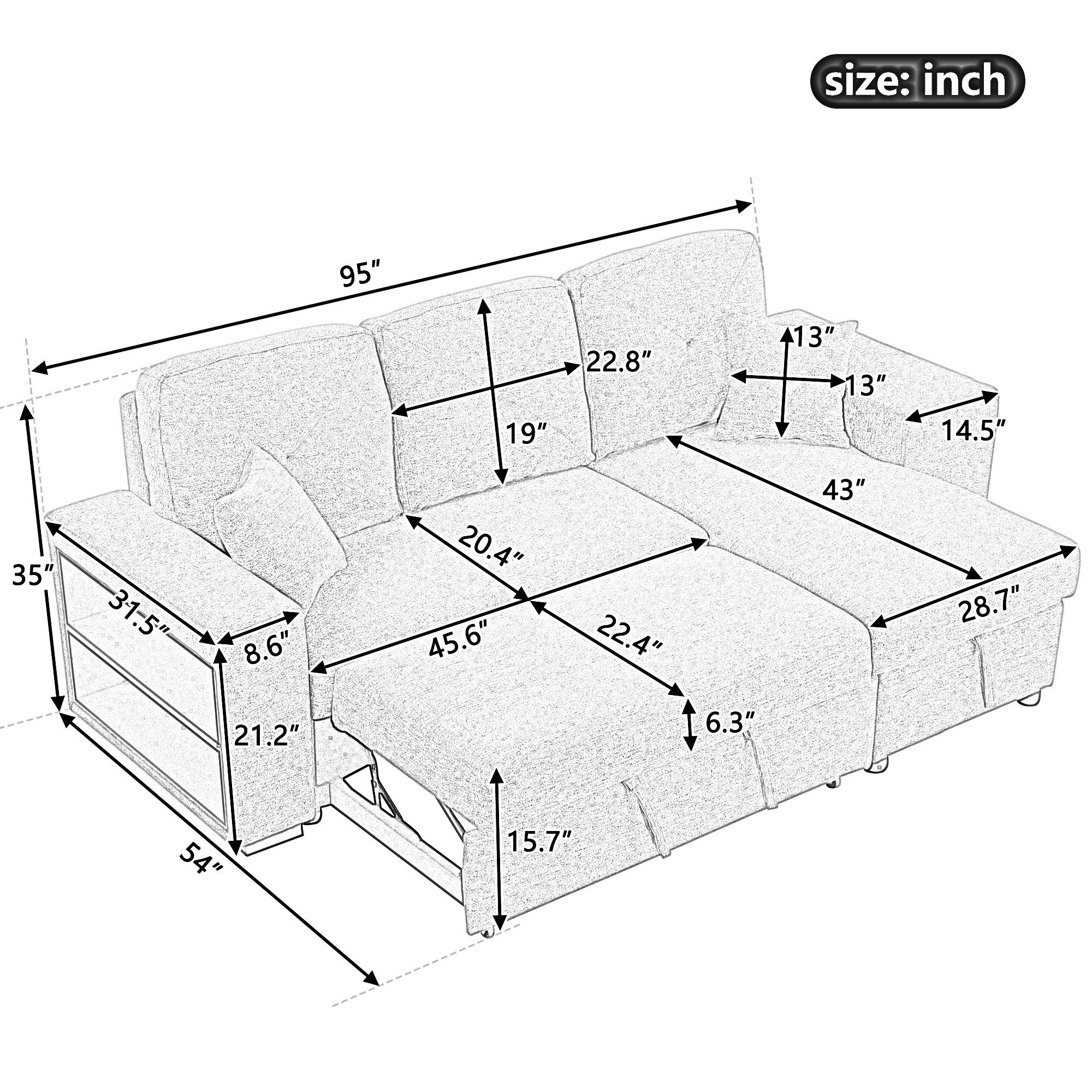 Ebern Designs Reversible Sleeper Sectional Convertible Sofa Pull-Out L ...