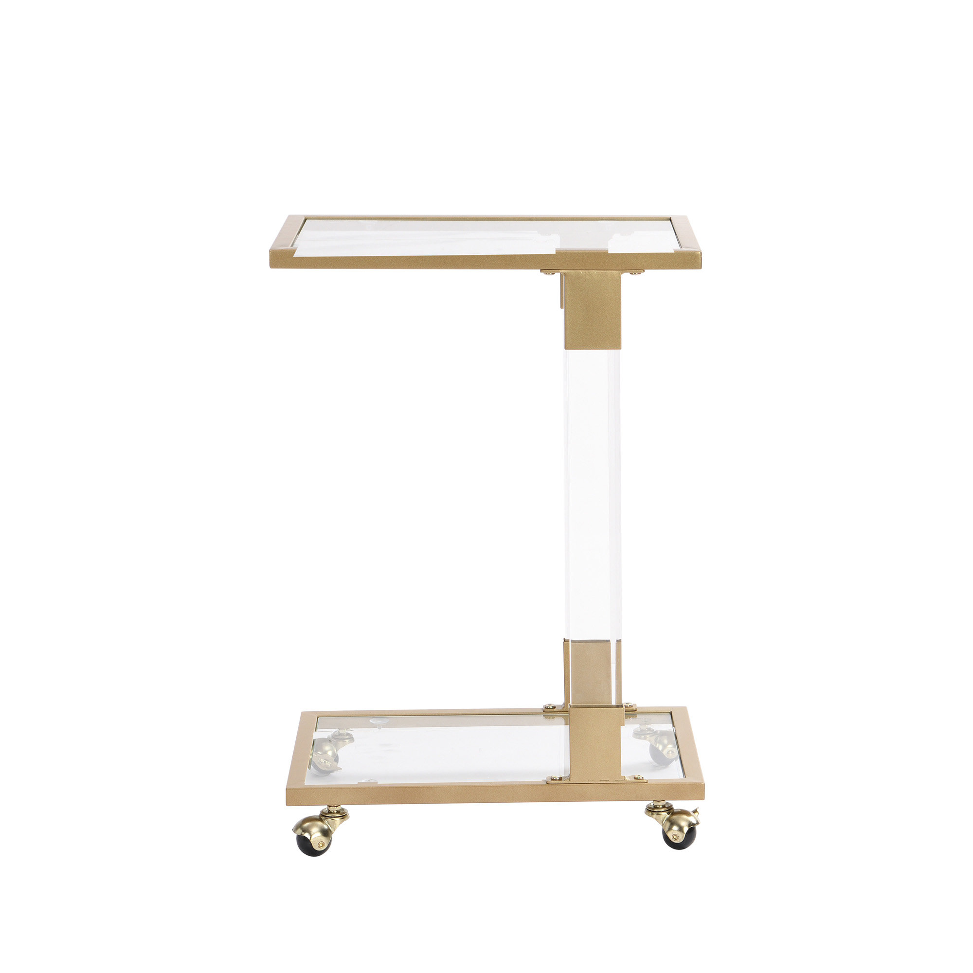 Ivy Bronx Golden Side Table, Acrylic Sofa Table, Glass Top C Shape ...