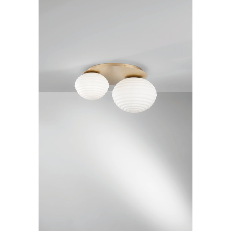 Ivy Bronx RIPPLE Gold Metal Ceiling Lamp With Two Glass Diffusers ...
