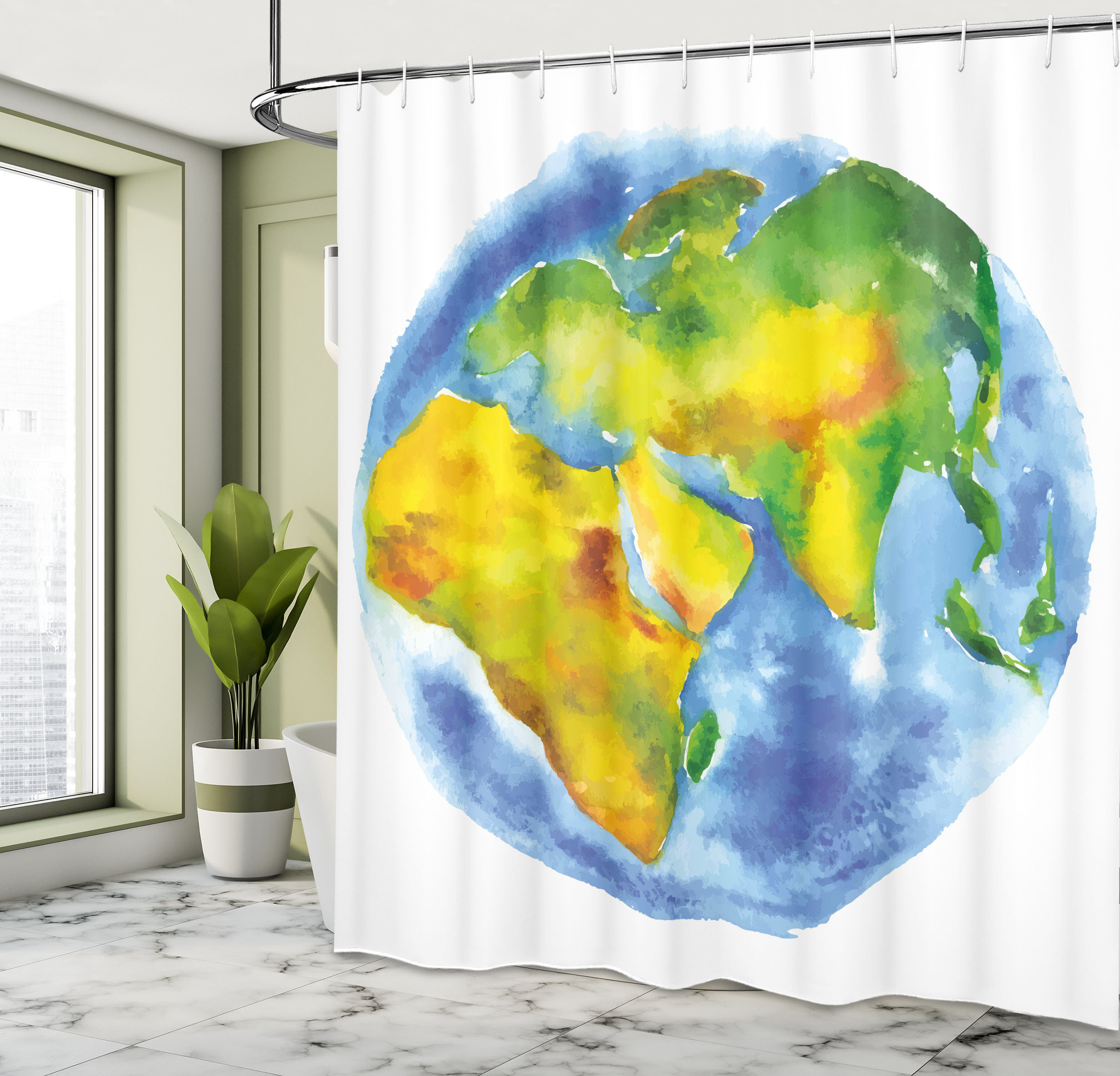 East Urban Home Vitoria Earth Shower Curtain Globe of Earth Watercolors ...