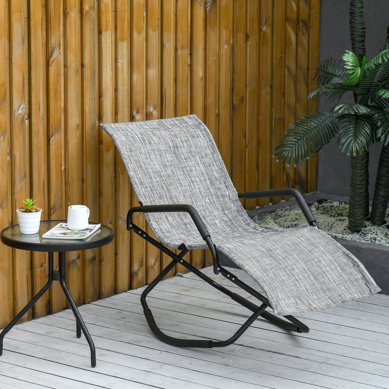 Arlmont & Co. Rocking Sun Lounger, Chaise Lounge Rocker For Sunbathing ...