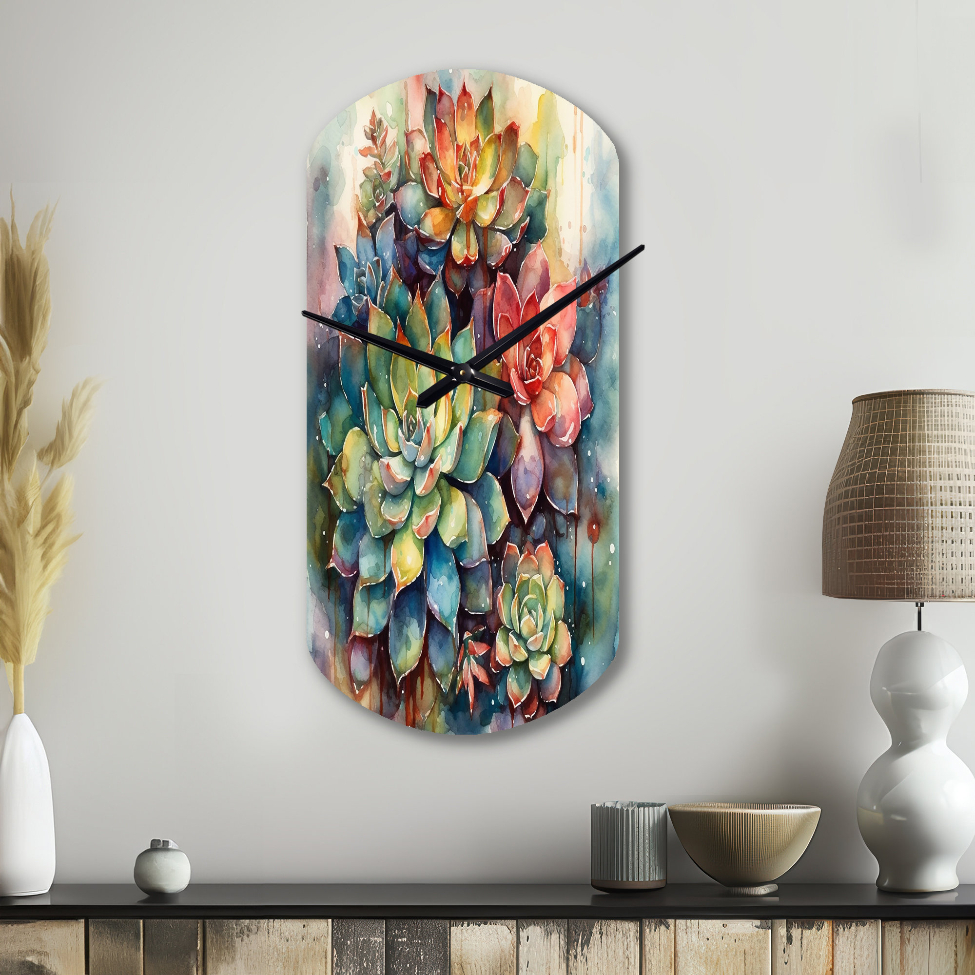 Design Art Green Red Cactus Scenery IV - Cylinder Shape Decorative ...