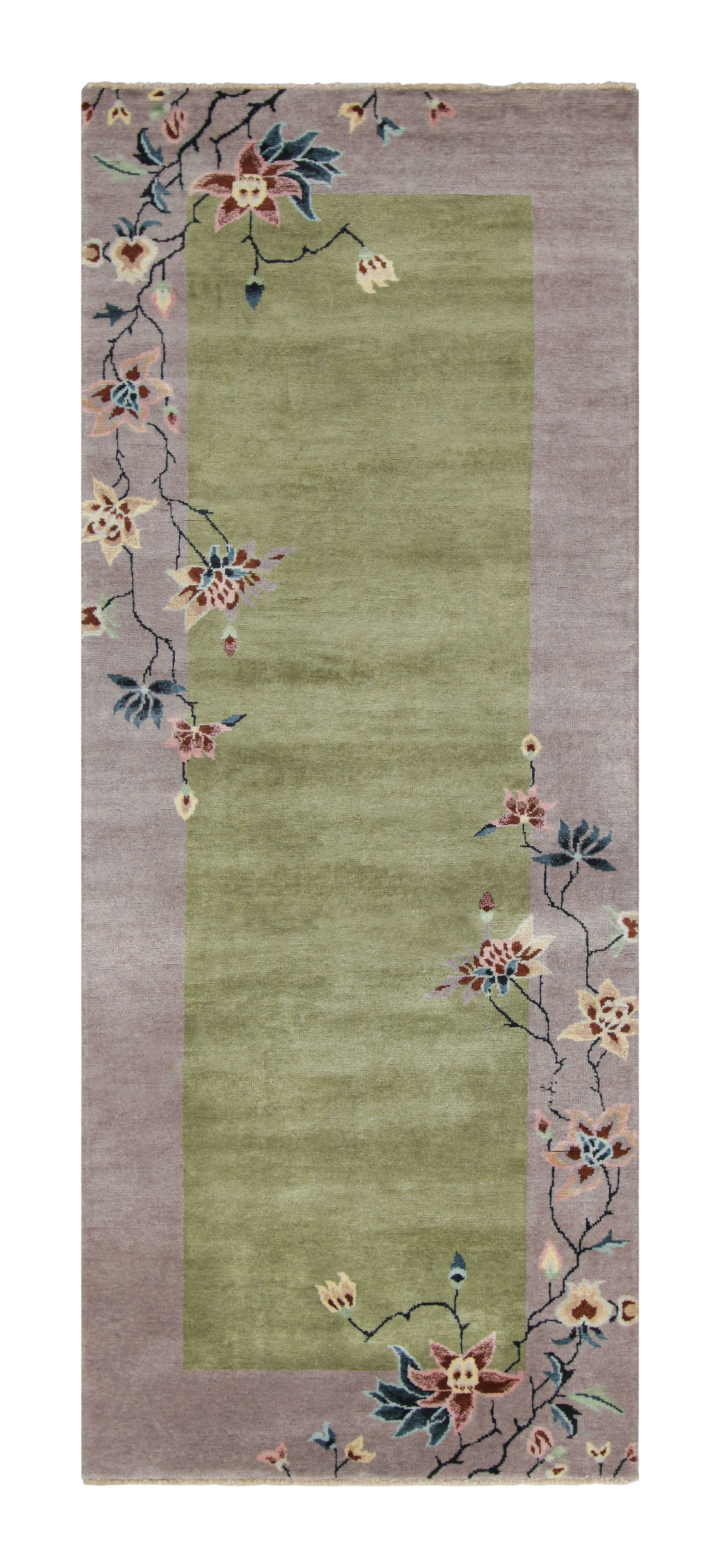 Rug & Kilim's Chinese Art Deco Runner Rug In Green With Colourful ...