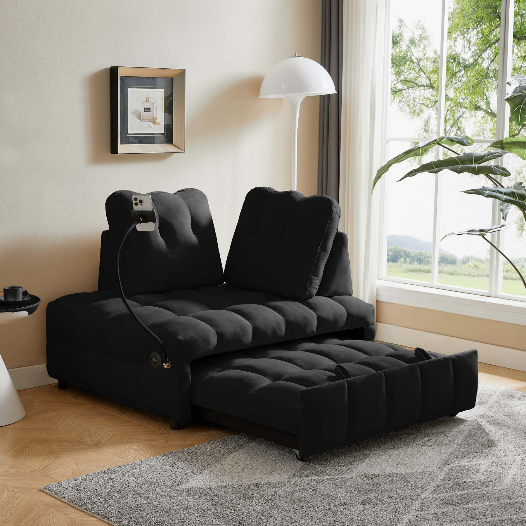 Mercer41 Modern Sofa Velvet Pull-Out Bed with Independently Removable ...