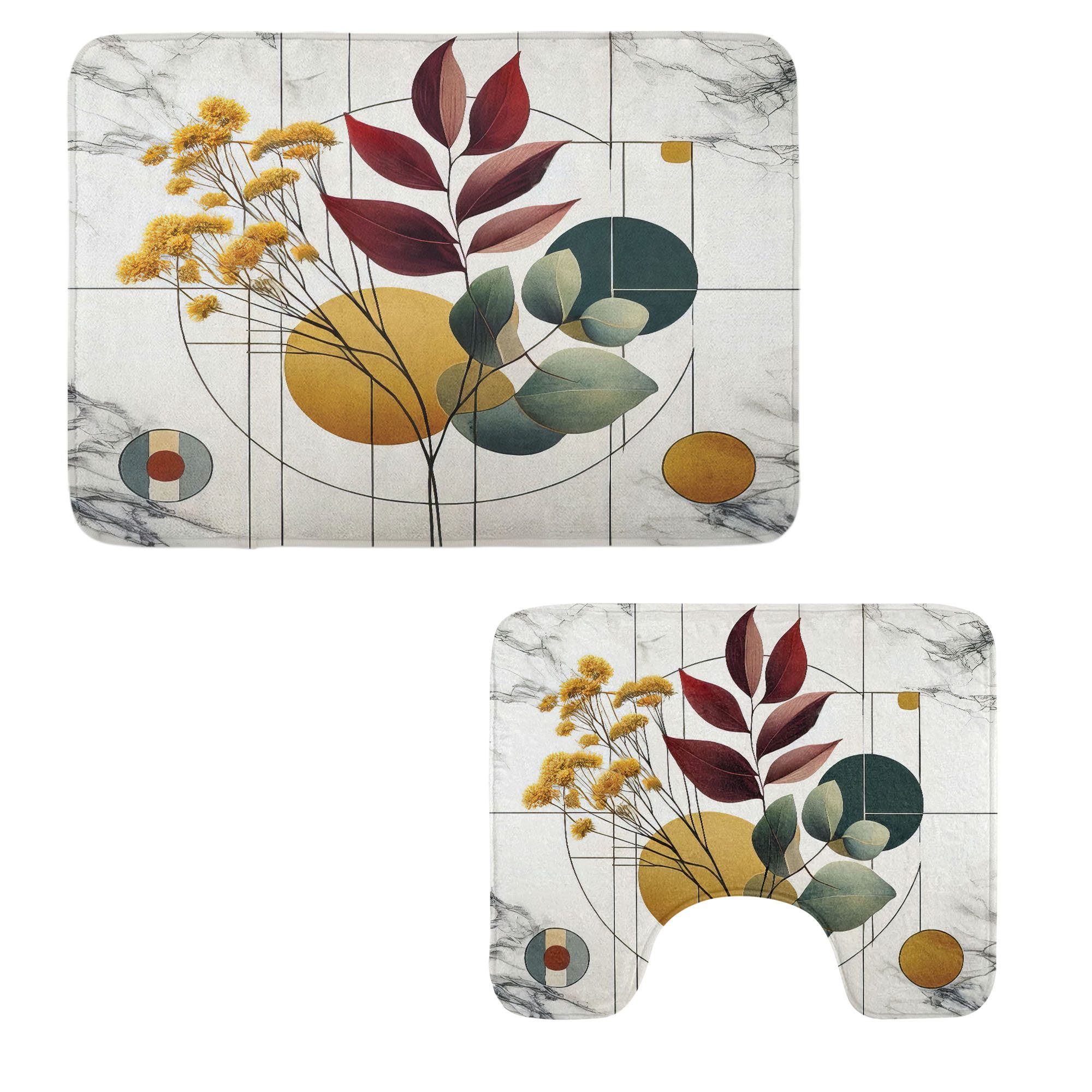 Ebern Designs Botanical Bathroom Rug Set 2 Pieces Rectangle & Contour ...