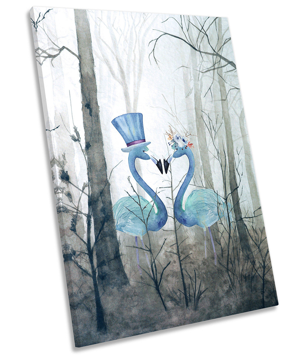 Happy Larry Blue Flamingo Forest Birds - Wrapped Canvas Painting ...