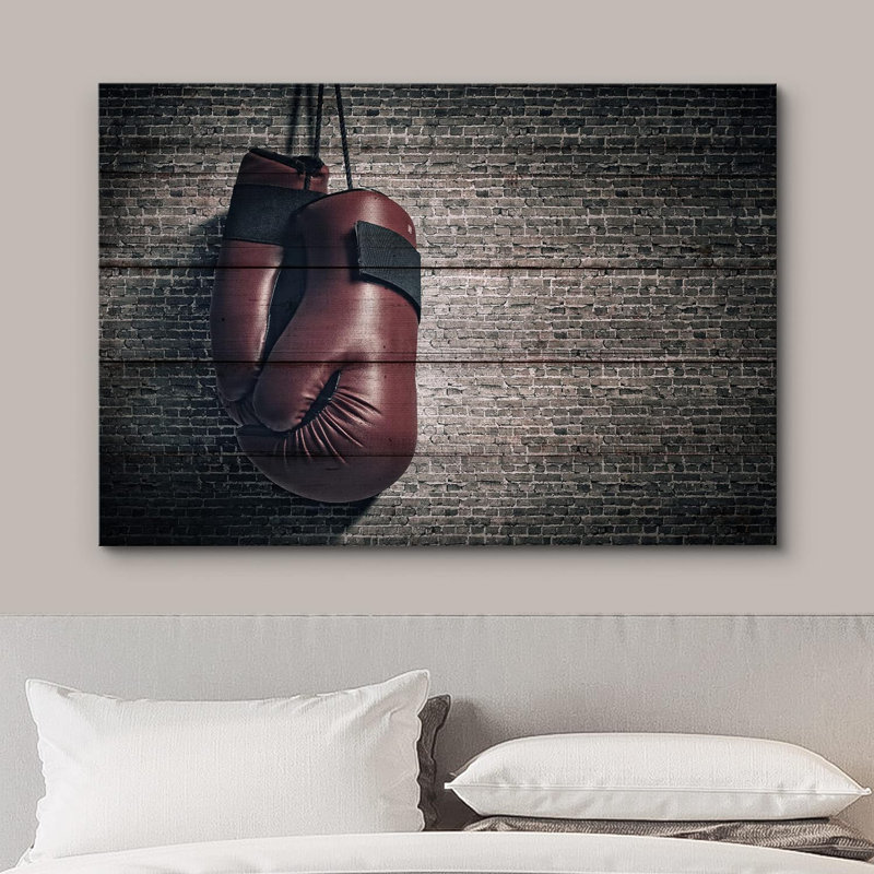 IDEA4WALL Wood Effect Panel Brick Wall Retro Vintage Red Boxing Gloves ...