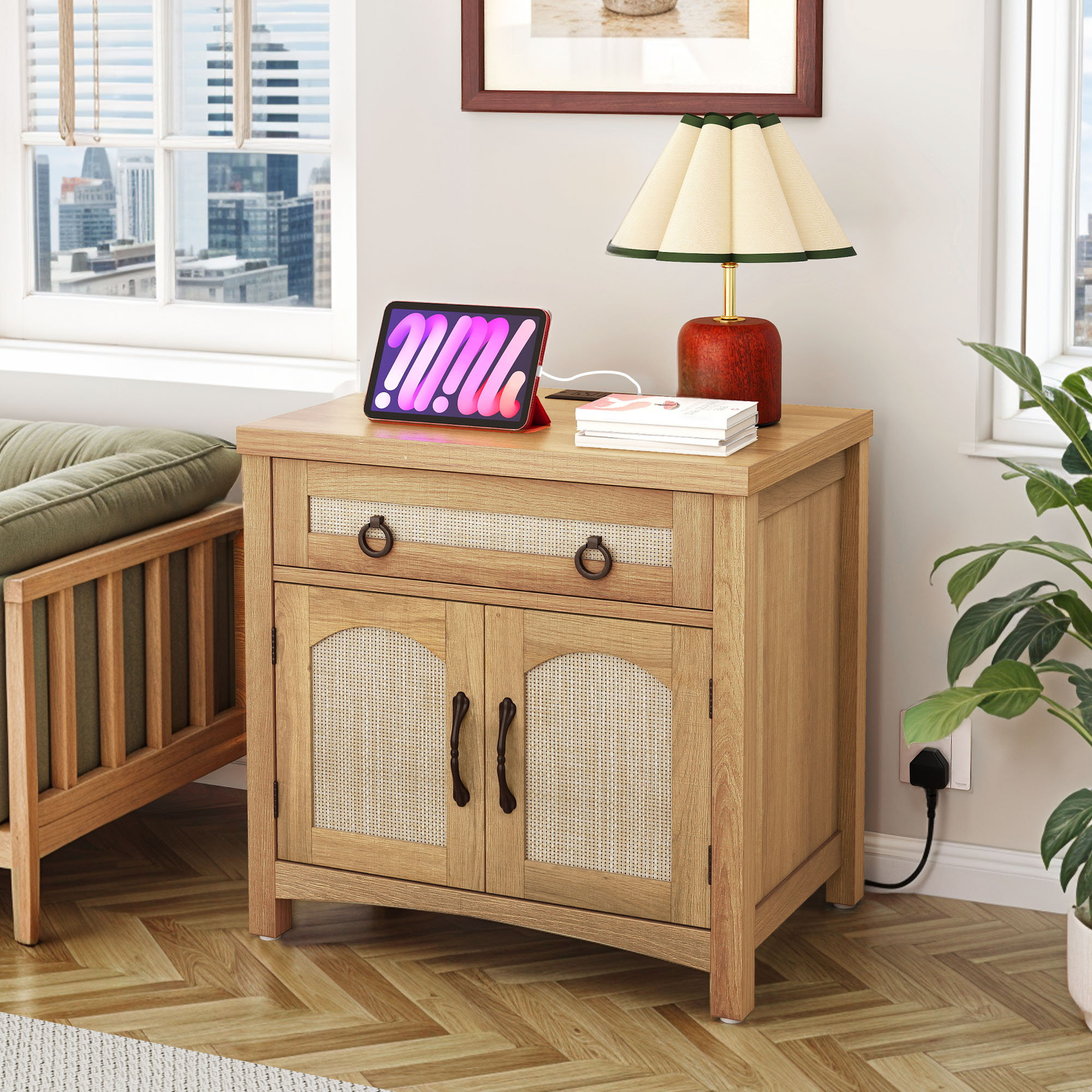 Dakota Fields Nightstand With Outlets, Boho End Table With Drawer & 2 ...