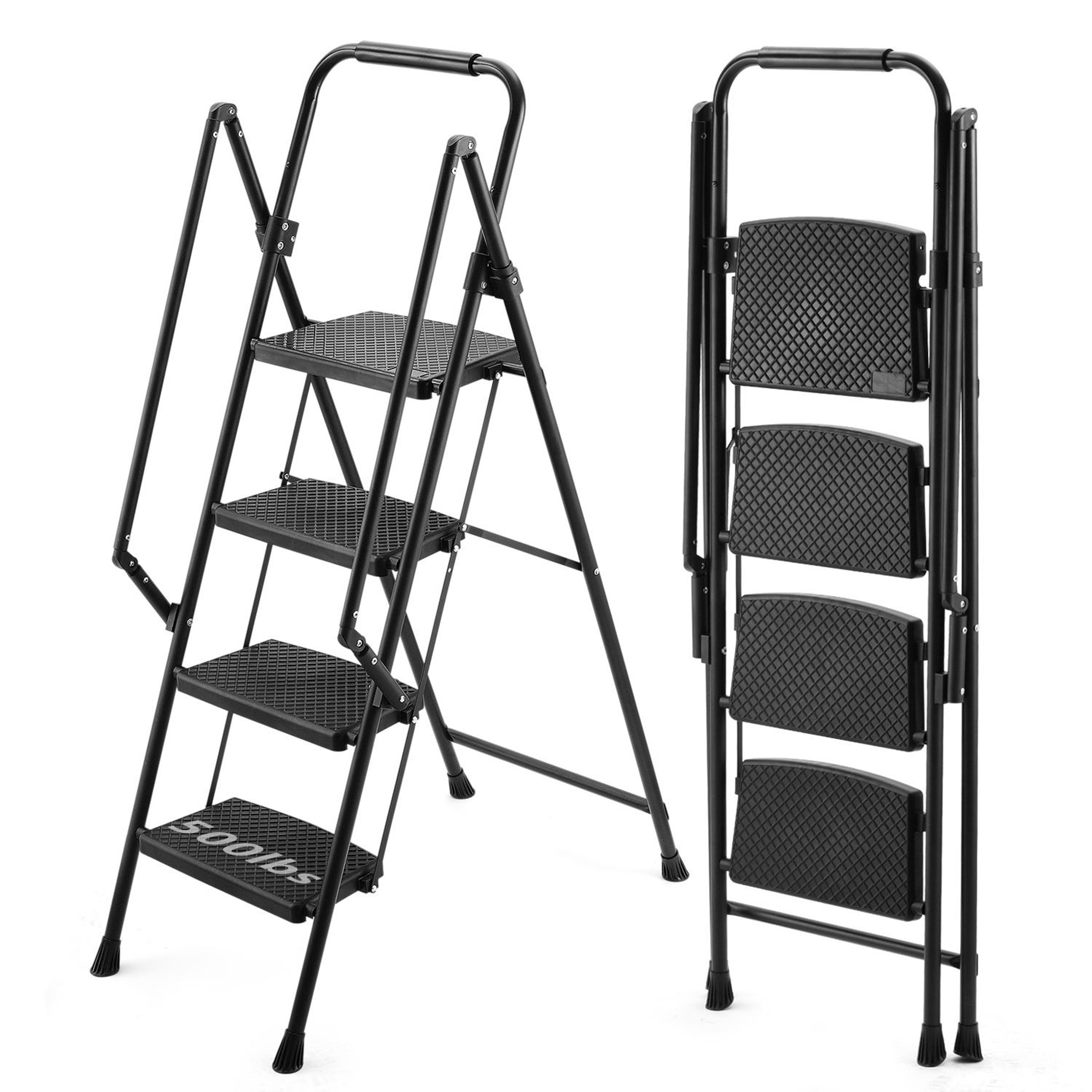 17 Stories Lightweight Folding 4-Step Steel Ladder with Wide Anti-Slip ...